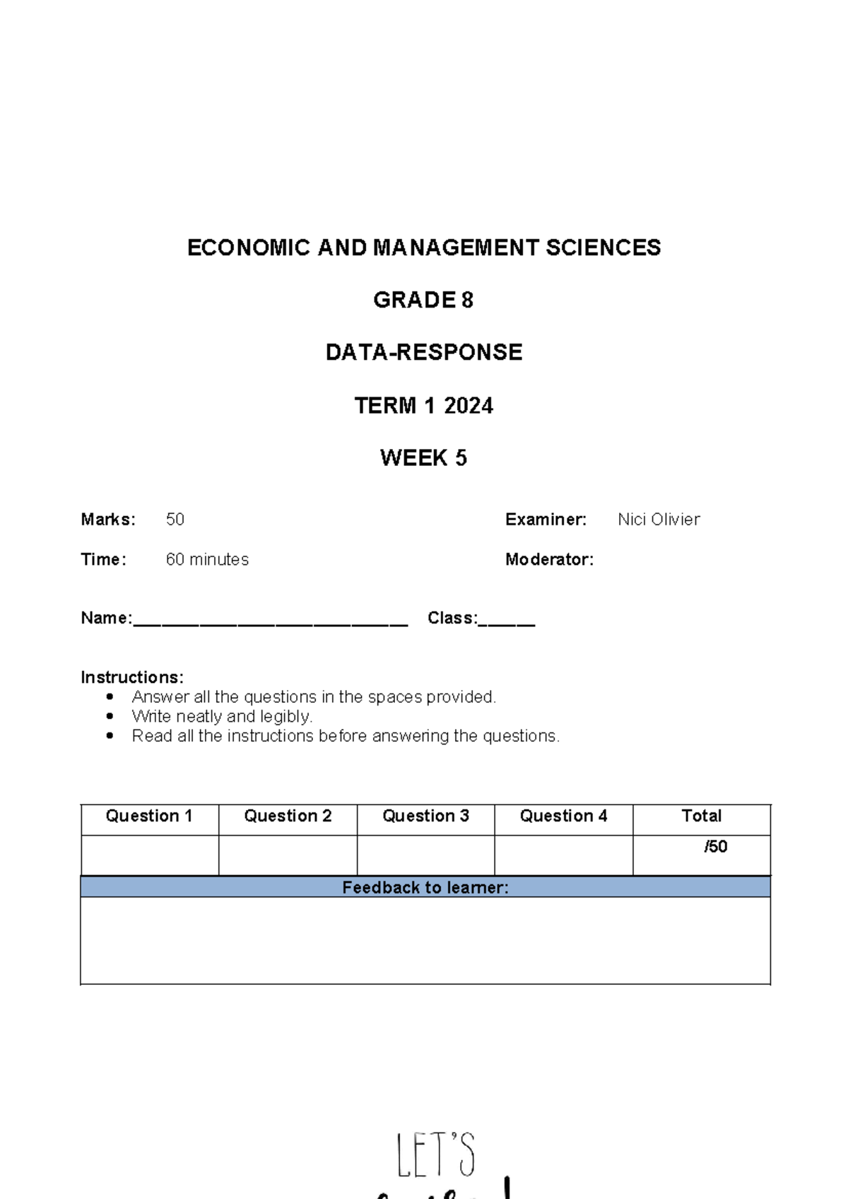 Grade 8 EMS - Term 1 2024 - Data Response Task 1 Instructions - Studocu