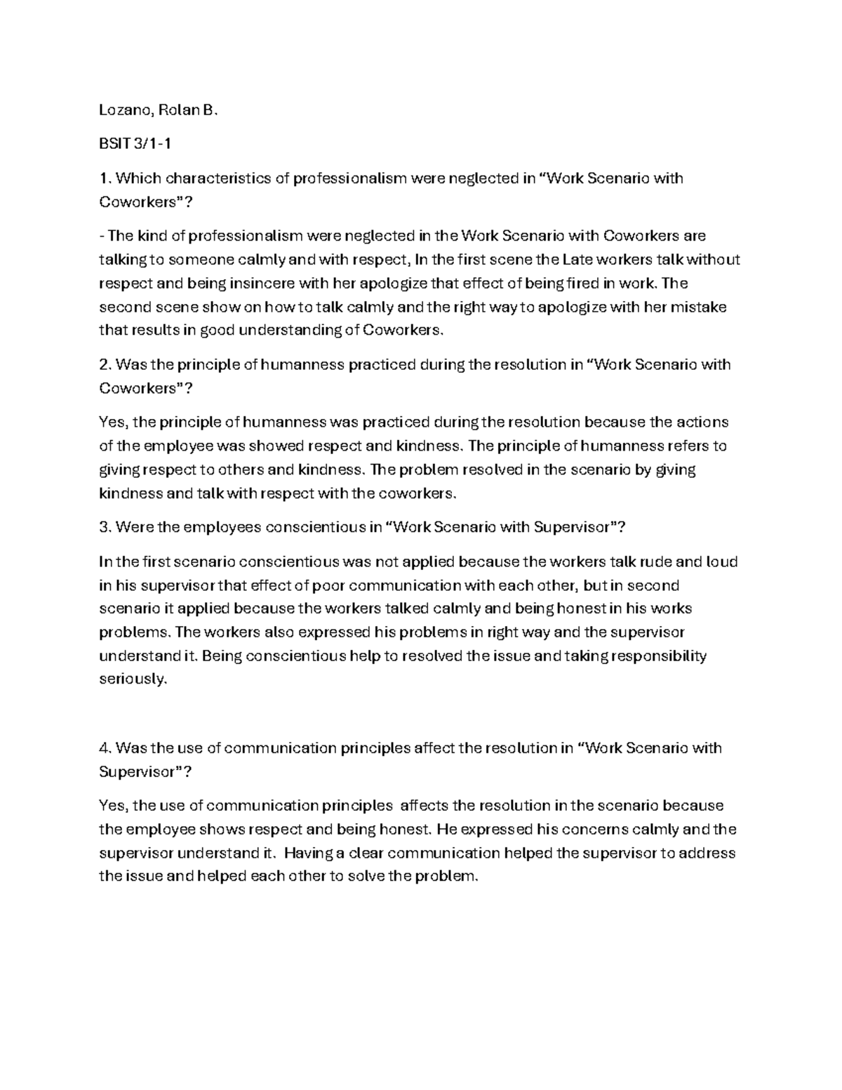 BSIT 3/1- 1 Activity 1: Analyzing Professionalism in Work Scenarios ...