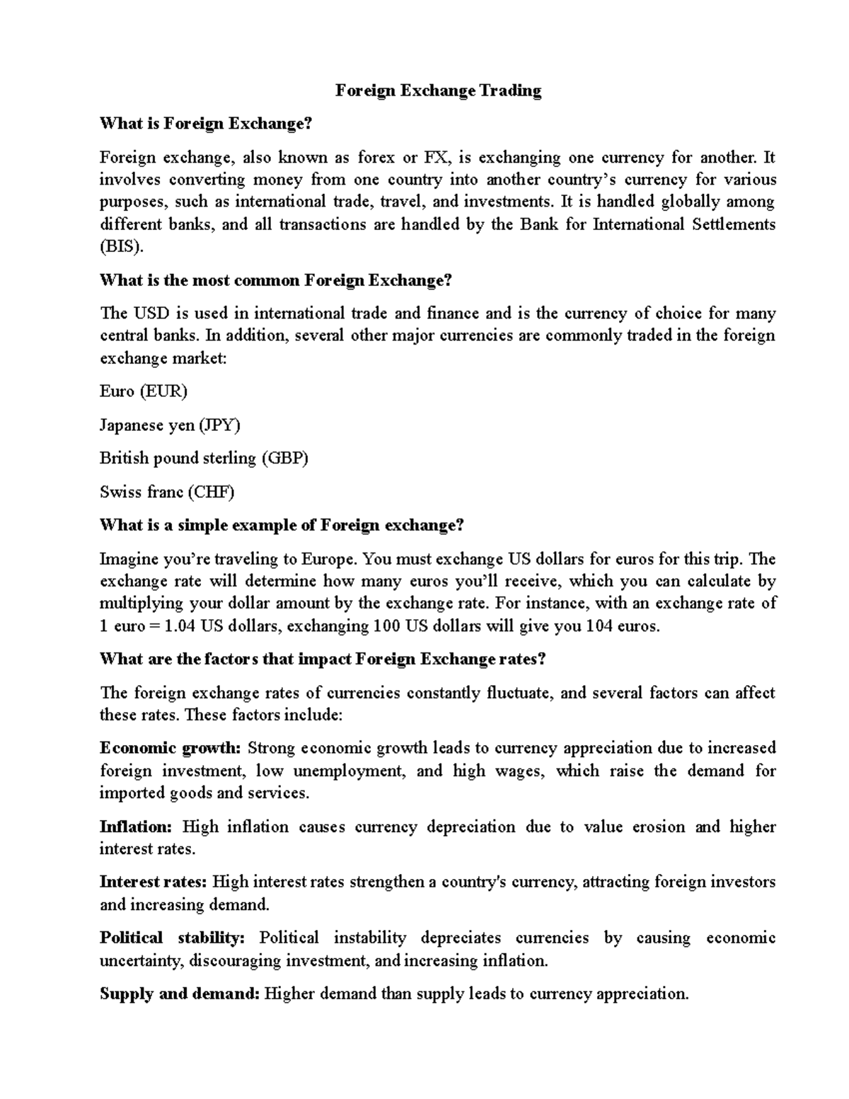 Unit 5: Foreign Exchange Trading - Overview and Key Concepts - Studocu