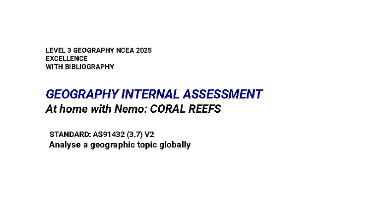 NCEA L3 Geography 2025 Excellence: Global Patterns of Coral Reefs - Studocu