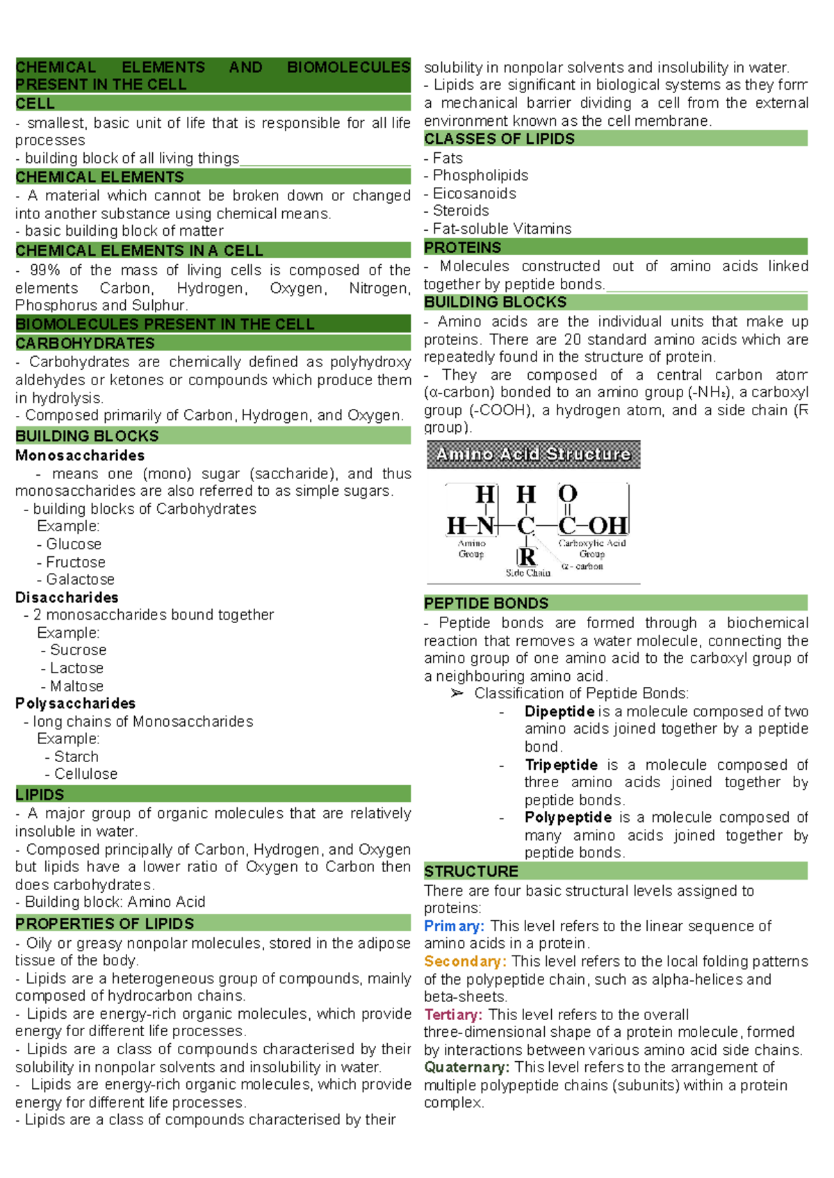 Biochemistry: Elements, Biomolecules, and Reactions in Cells - Studocu