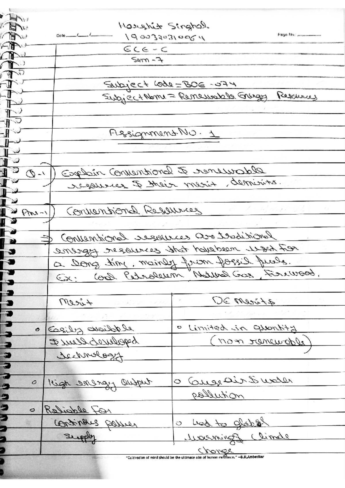 Renewable Energy Resources Assignment 1 - ECE C Sem BOE - Studocu