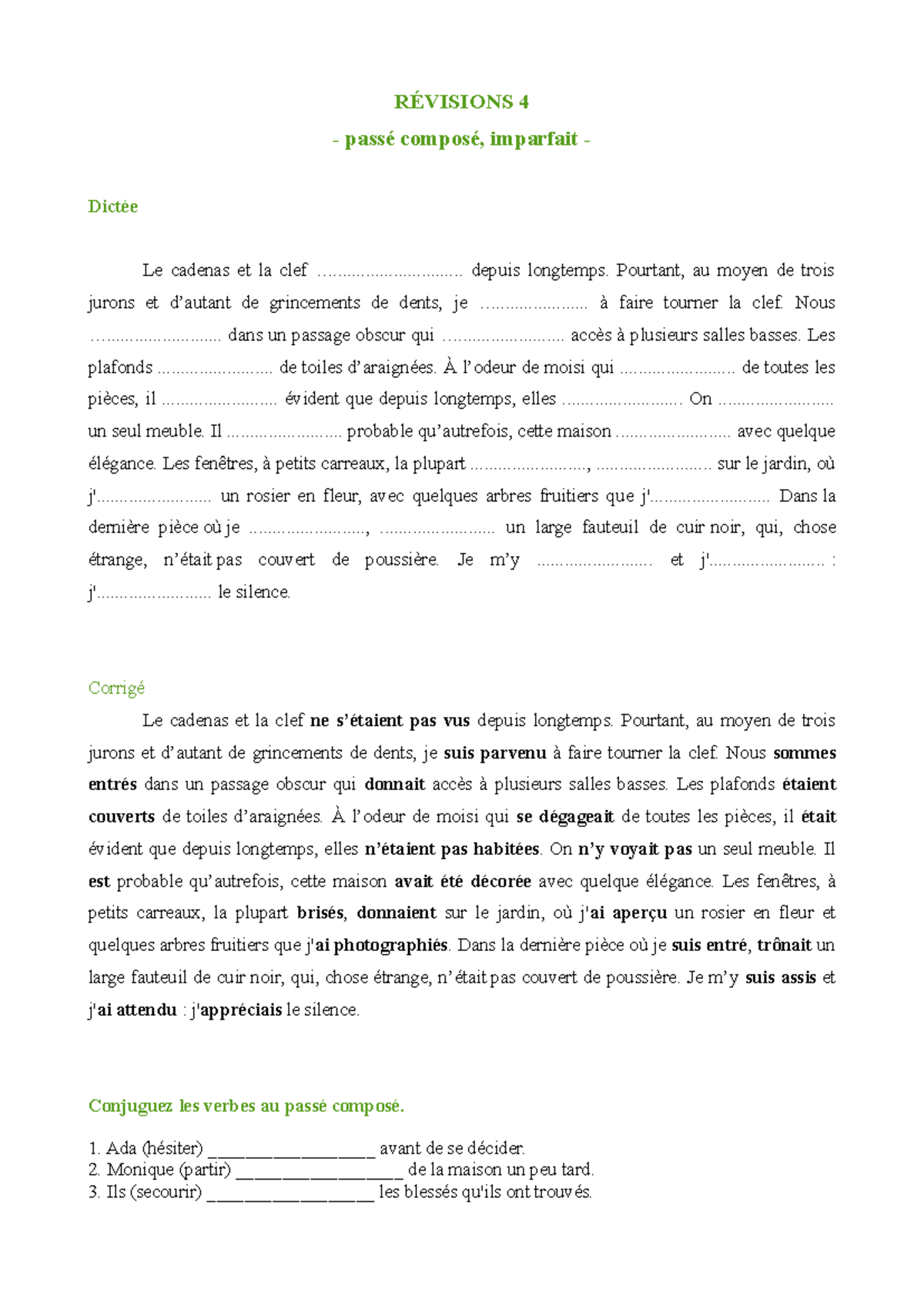 RÉVISIONS 4 - Passé Composé et Imparfait: Dictée et Corrigé - Studocu