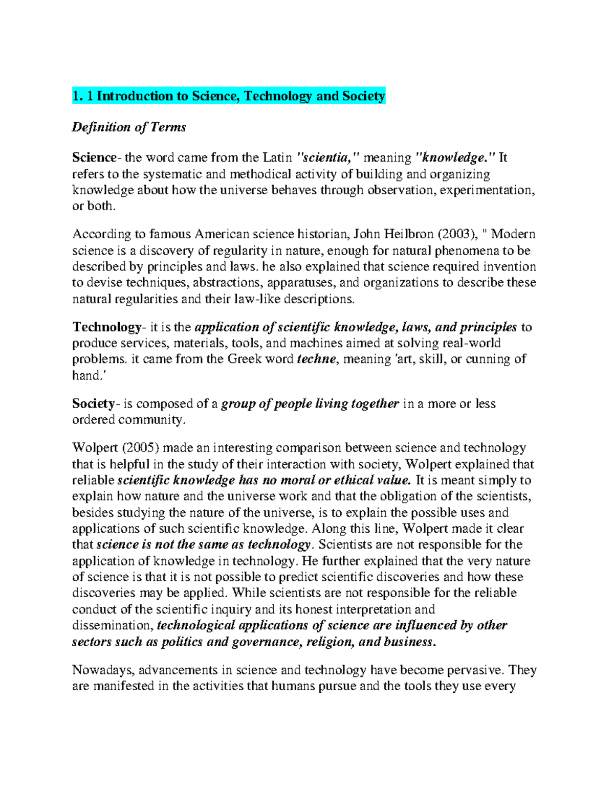 Science, Technology, and Society Prelim Notes - 1. 1 Introduction to ...