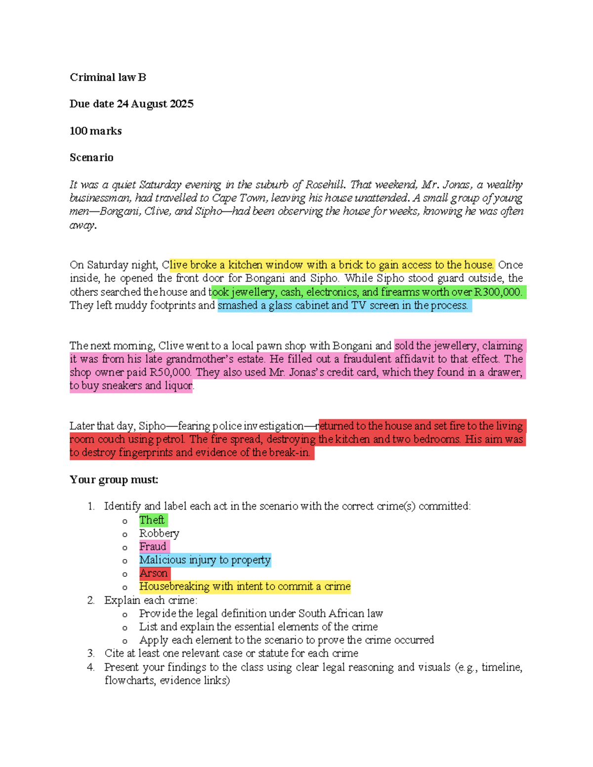 Criminal Law B - Tutorial Work on Crimes in Rosehill Scenario - Studocu