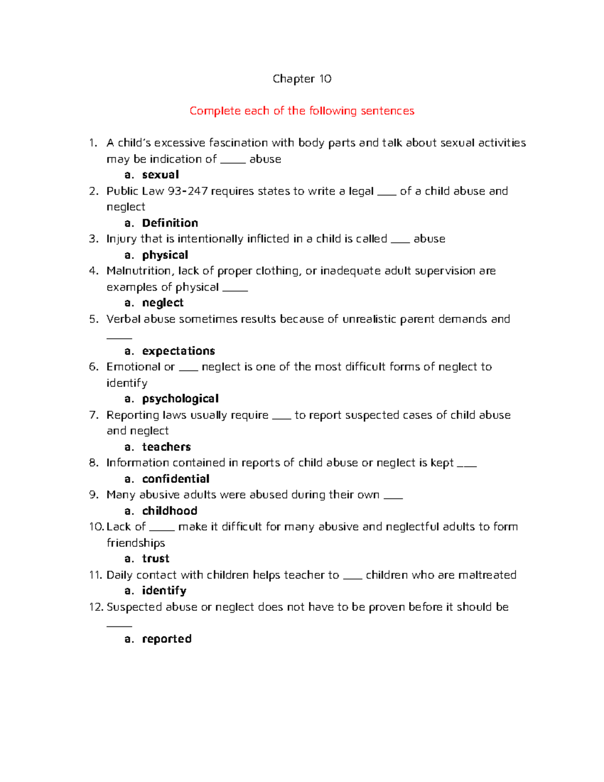 ECE 102 Chapter 10: Child Abuse and Neglect Concepts Explained - Studocu
