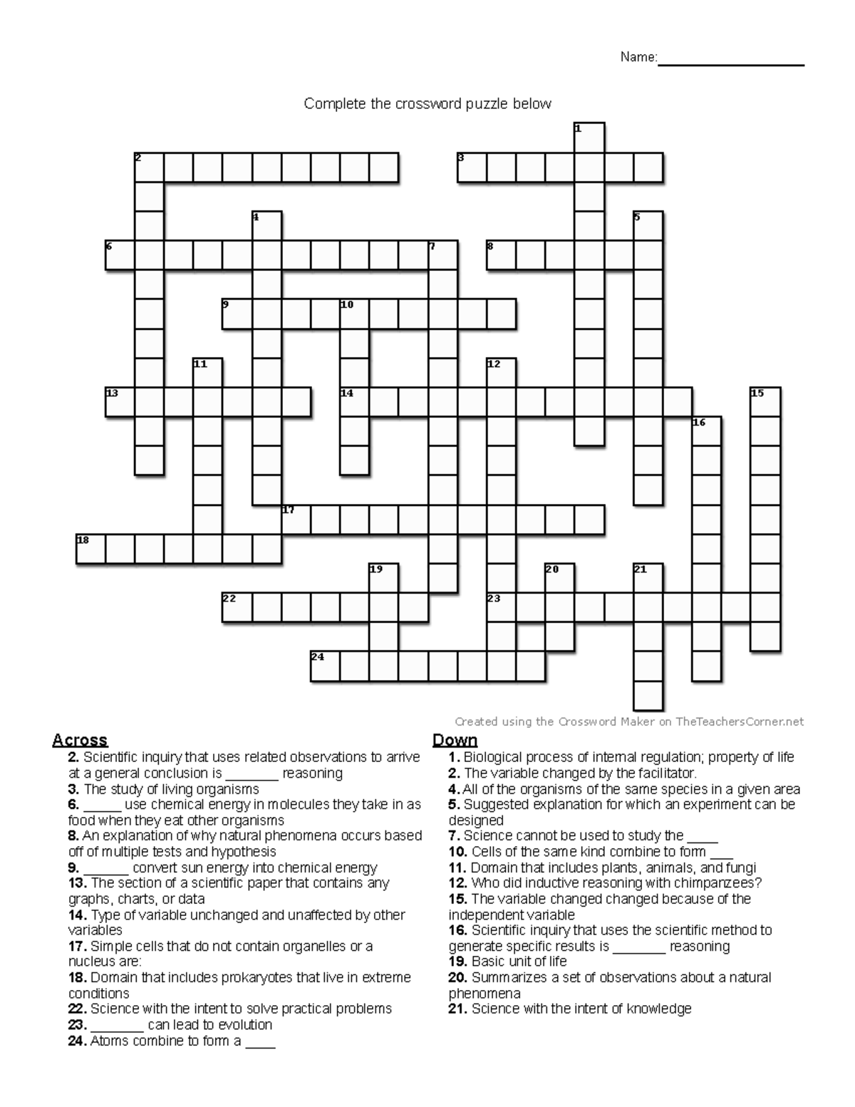 Ch1 Crossword Puzzle - Chapter 1 Science Terms - Studocu
