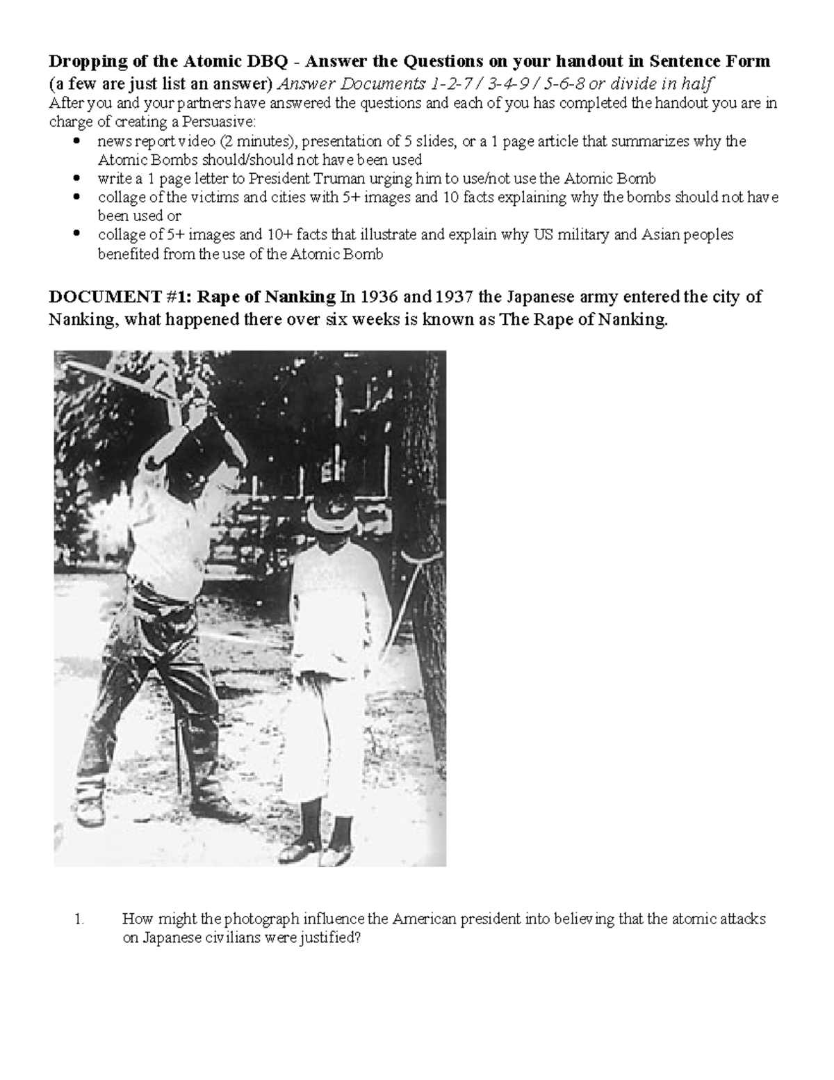 61 DBQ: Analyzing the Decision to Use the Atomic Bomb in WWII - Studocu