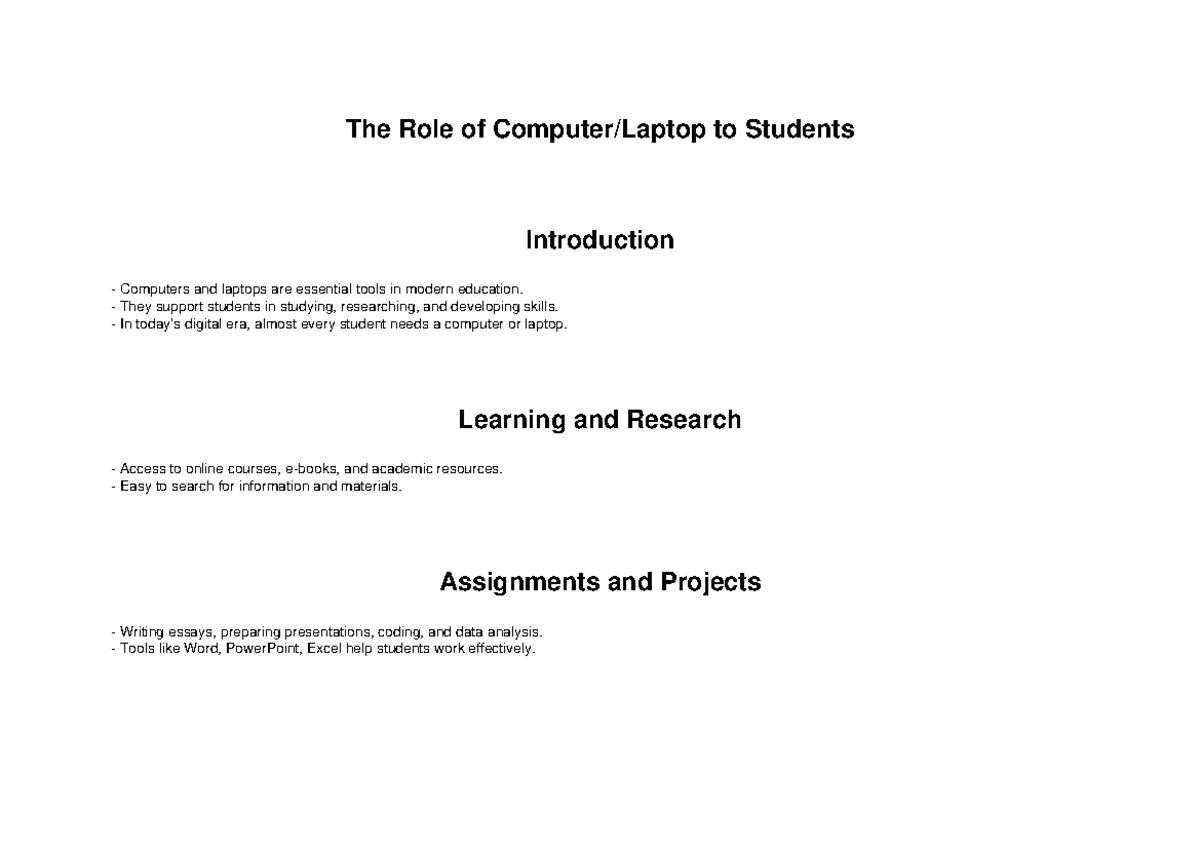 Presentation: The Role of Laptops in Modern Education - Studocu