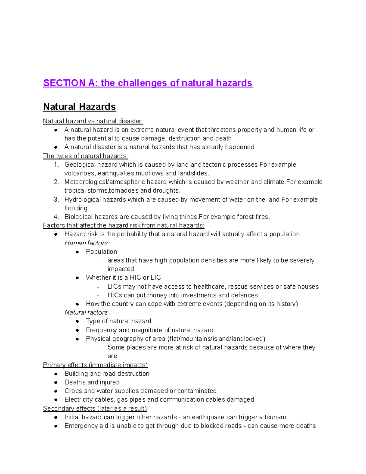Geography Paper 1 Notes: Natural Hazards and Physical Landscapes - Studocu