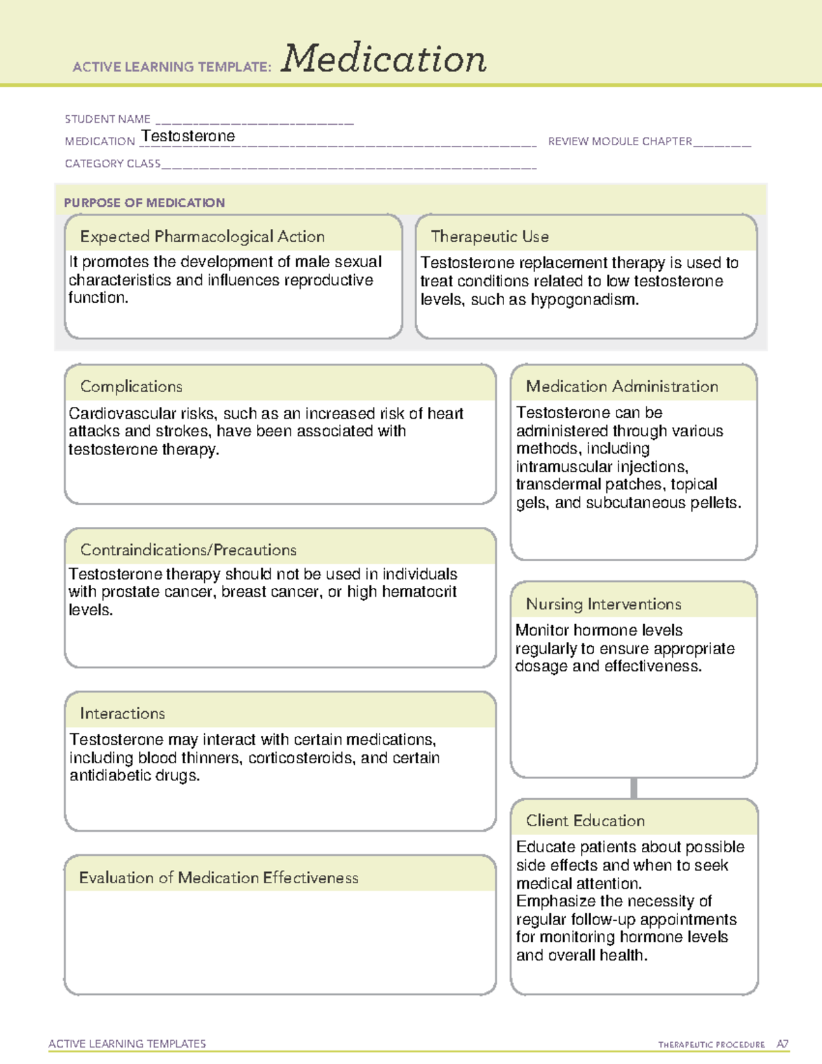 Testosterone Therapeutic Procedure Active Learning Template - Studocu
