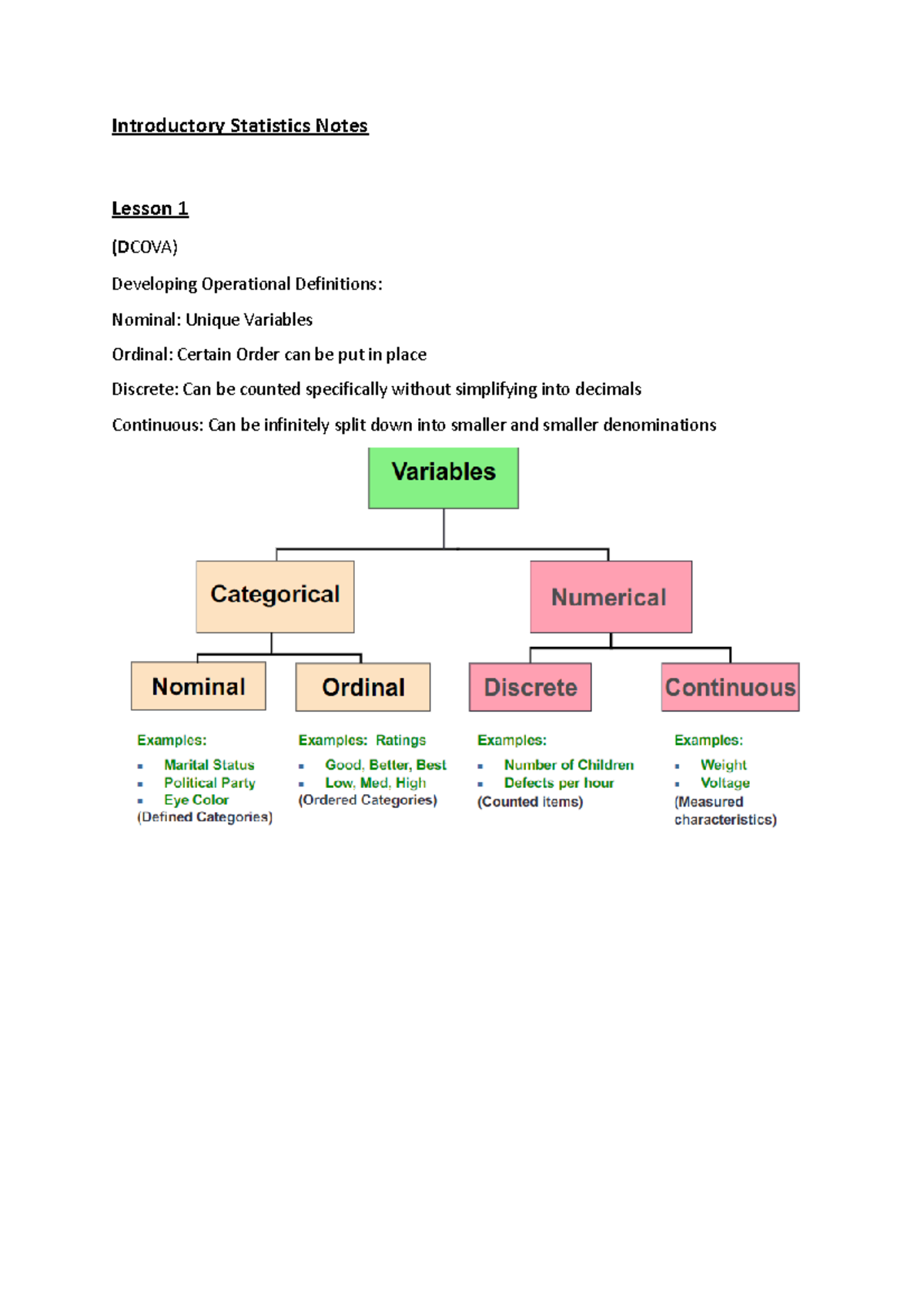 Introductory Statistics Notes - Introductory Statistics Notes Lesson 1 ...