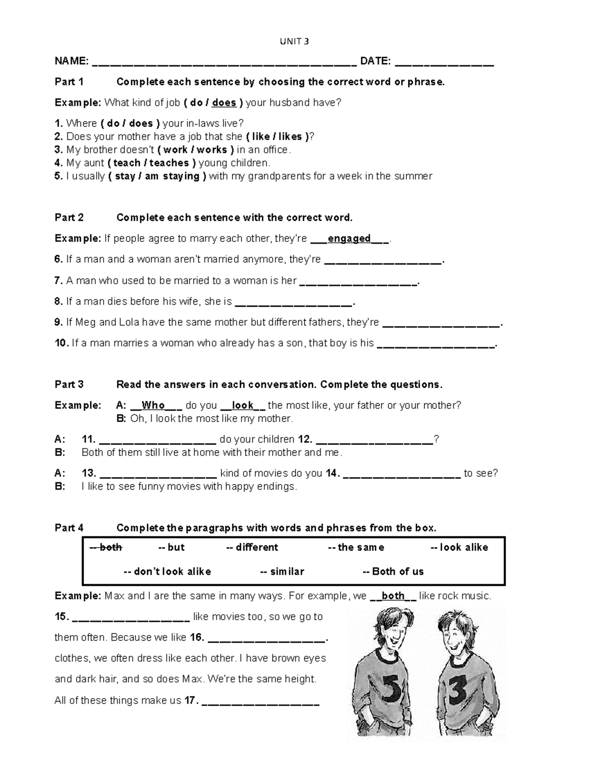 Unit 3 Test Examen Unidad 3 Tn1 Sentence Completion Conversations