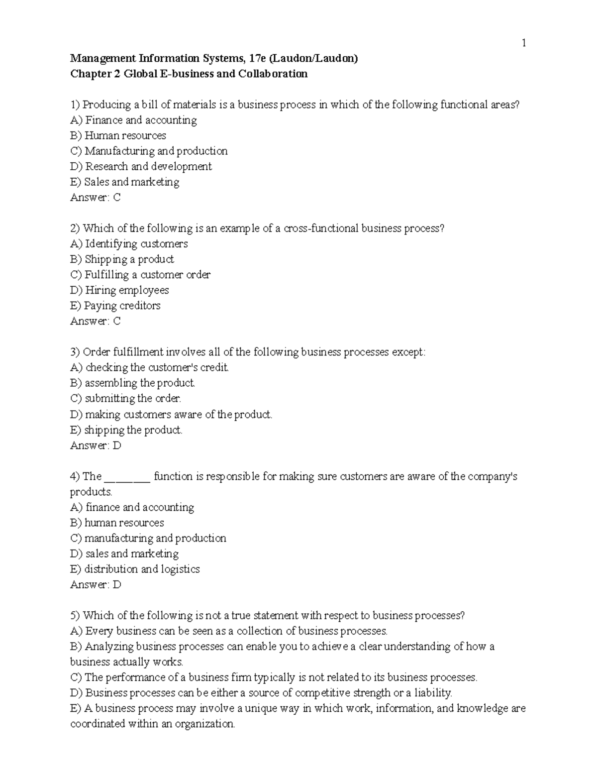 MIS 1 Management Information Systems, 17e Chapter 2: Global E-Business ...