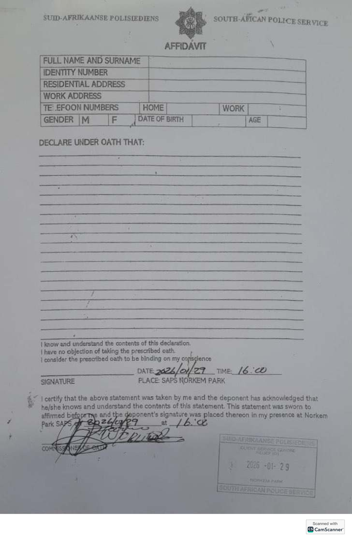 POLISIEDIENS POLICE SERVICE AFFIDAVIT - 2026-01-29 - Studocu