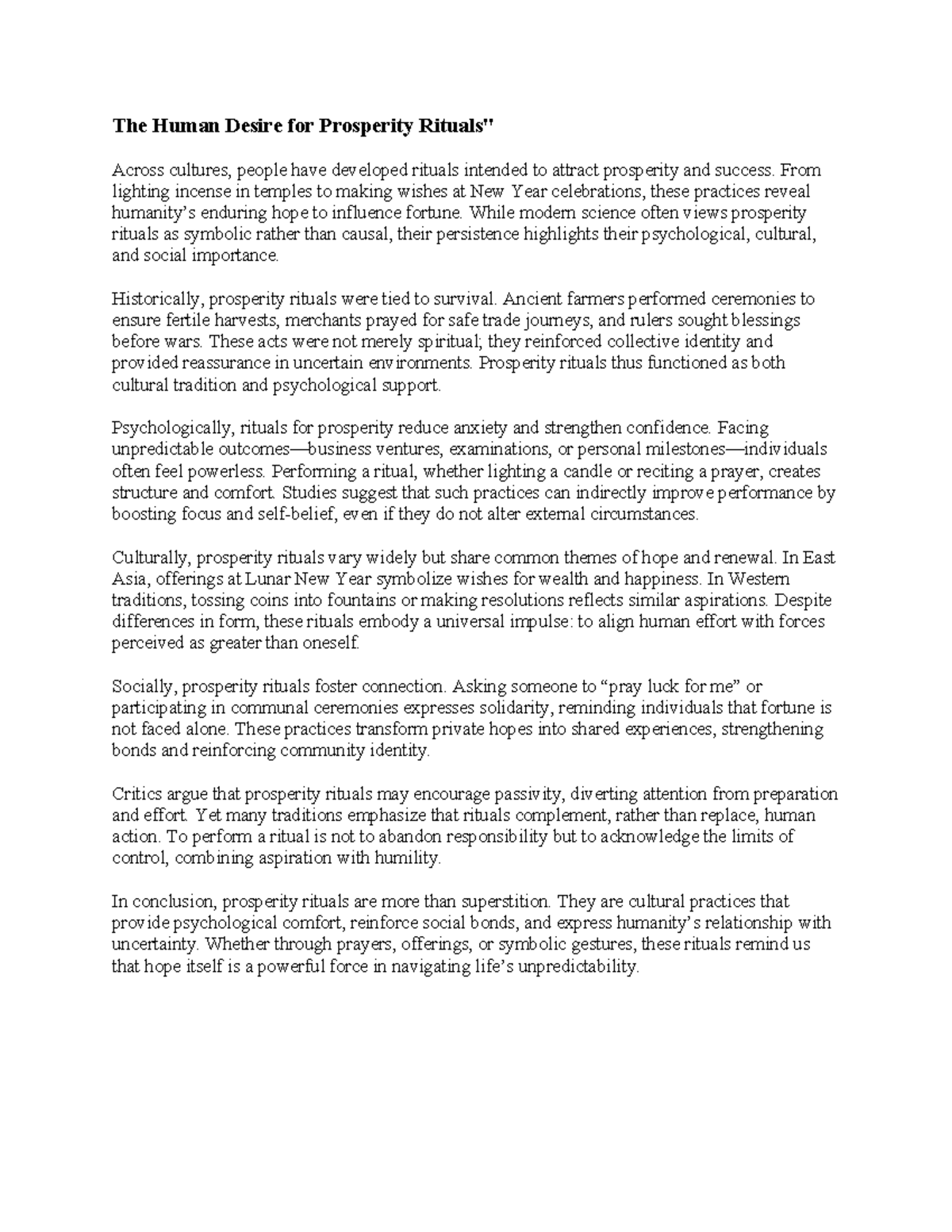 The Human Desire for Prosperity Rituals: Cultural Insights and Impacts ...