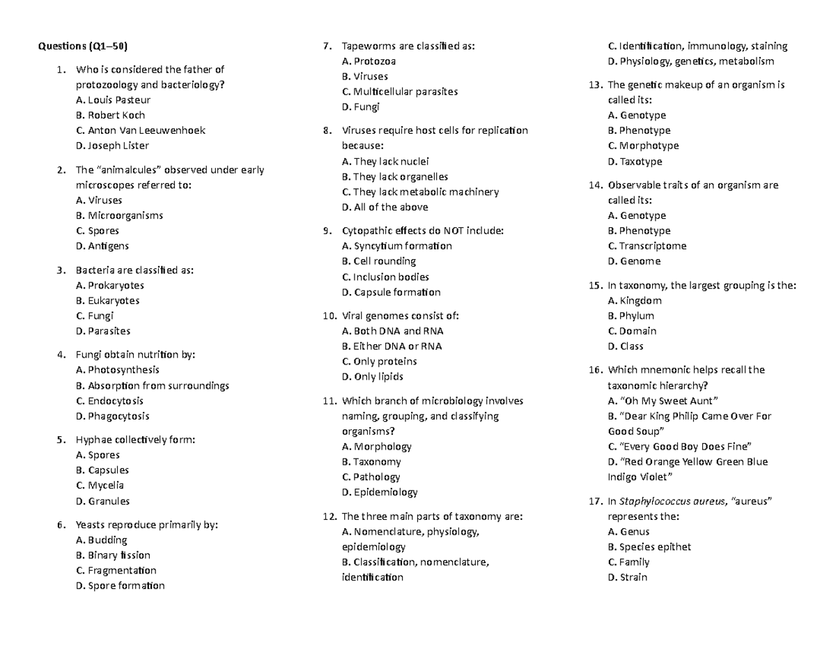 MCQ Bacte Chapters 1 & 2 Review Questions - Studocu