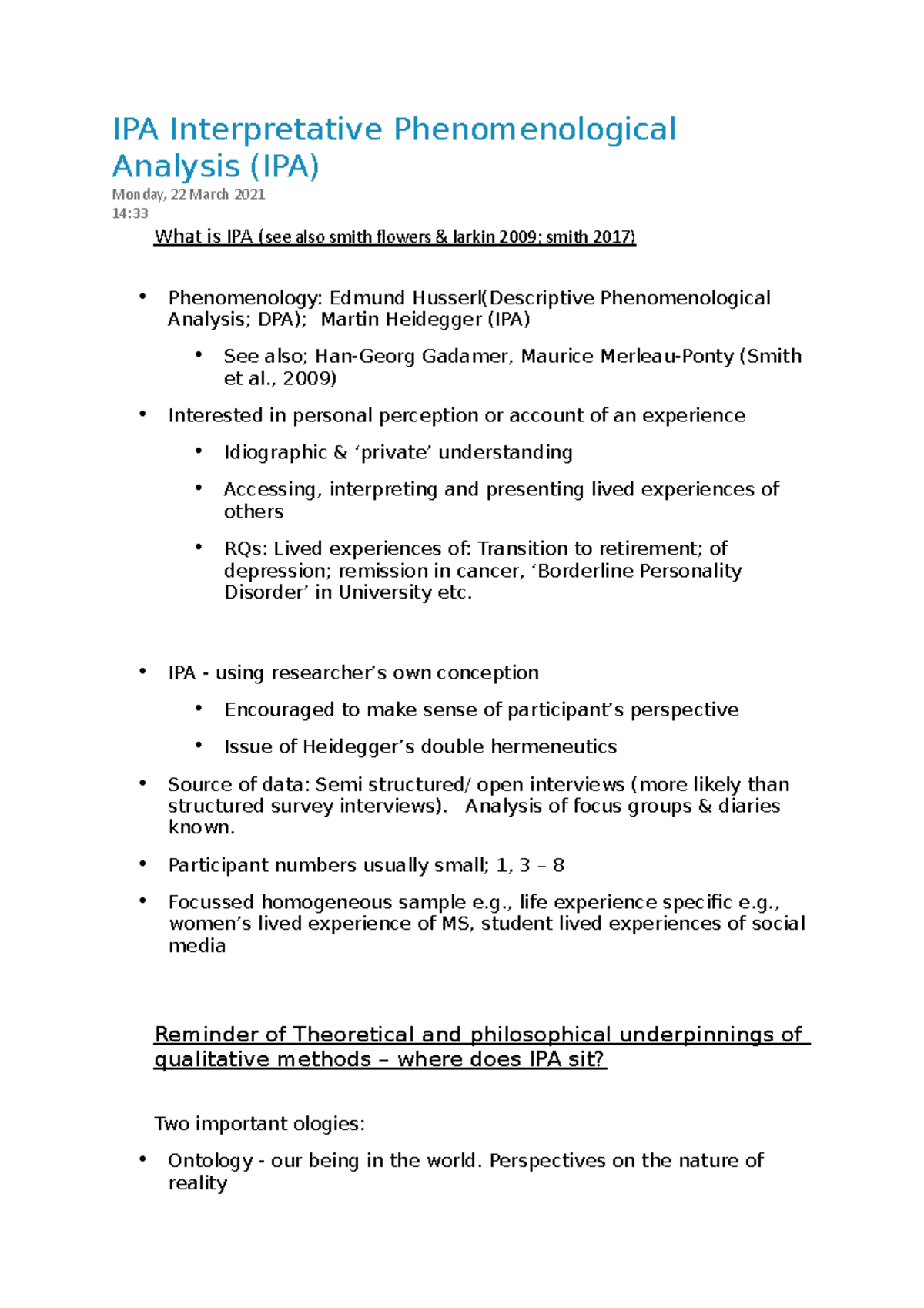 IPA Interpretative Phenomenological Analysis - IPA Interpretative ...