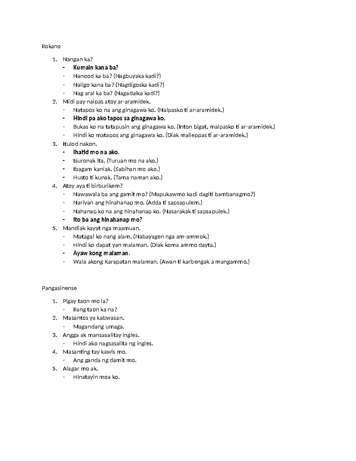 Ilokano 1 & Pangasinense Language Examples for Beginners - Studocu