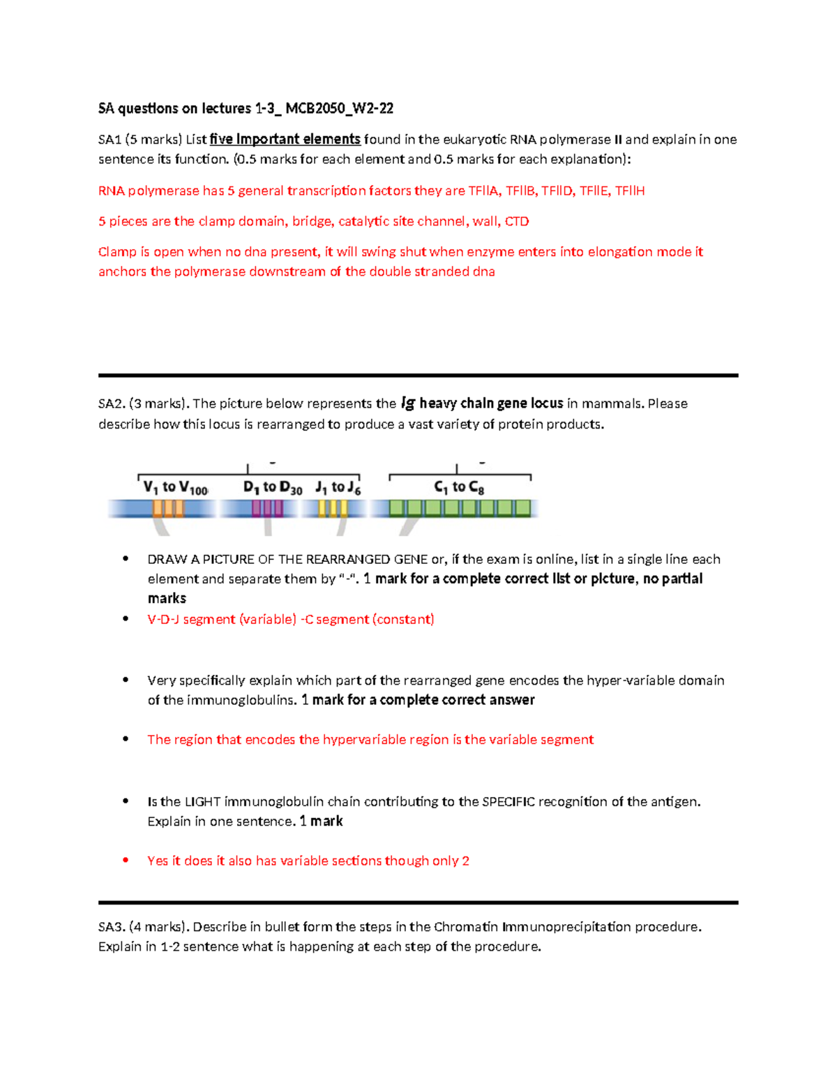 SA Questions on Lectures 1-3 Review for MCB2050 Final Exam - Studocu