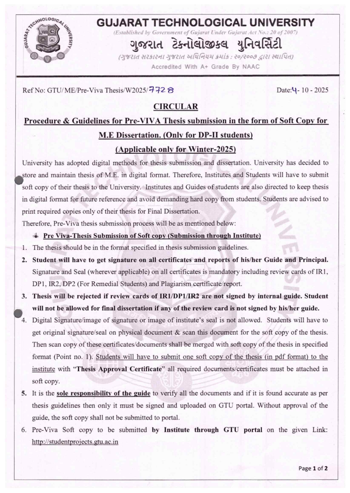 GTU M.E. Thesis Submission Guidelines (Soft Copy) - Studocu