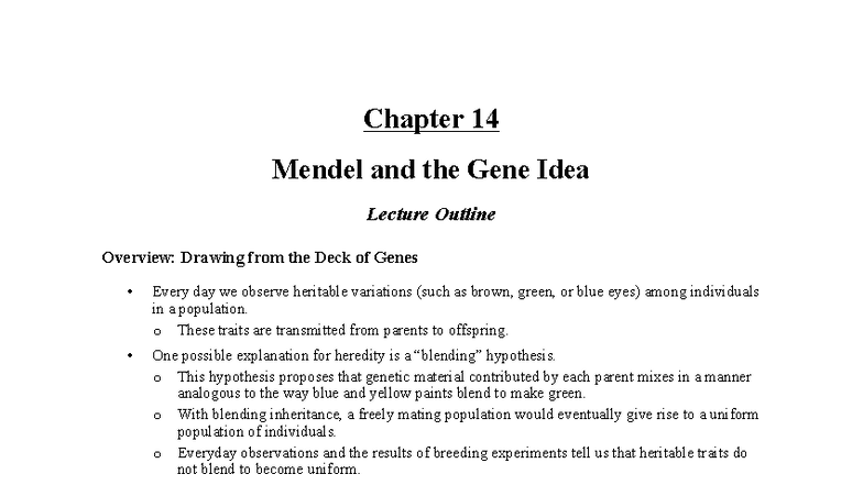 Mendelian Genetics and Probability: Lecture Outline for BIO 101 - Studocu