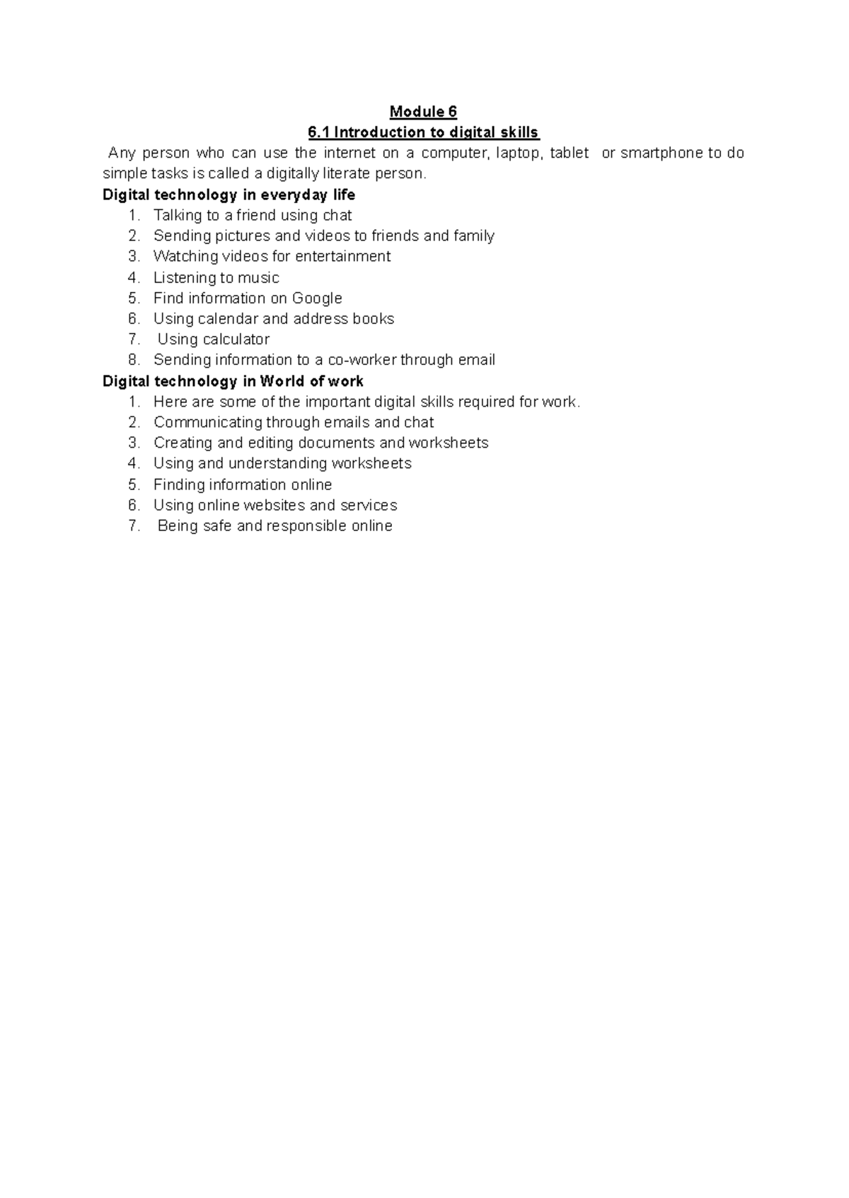 Module 6: Introduction to Digital Skills and Literacy - Studocu