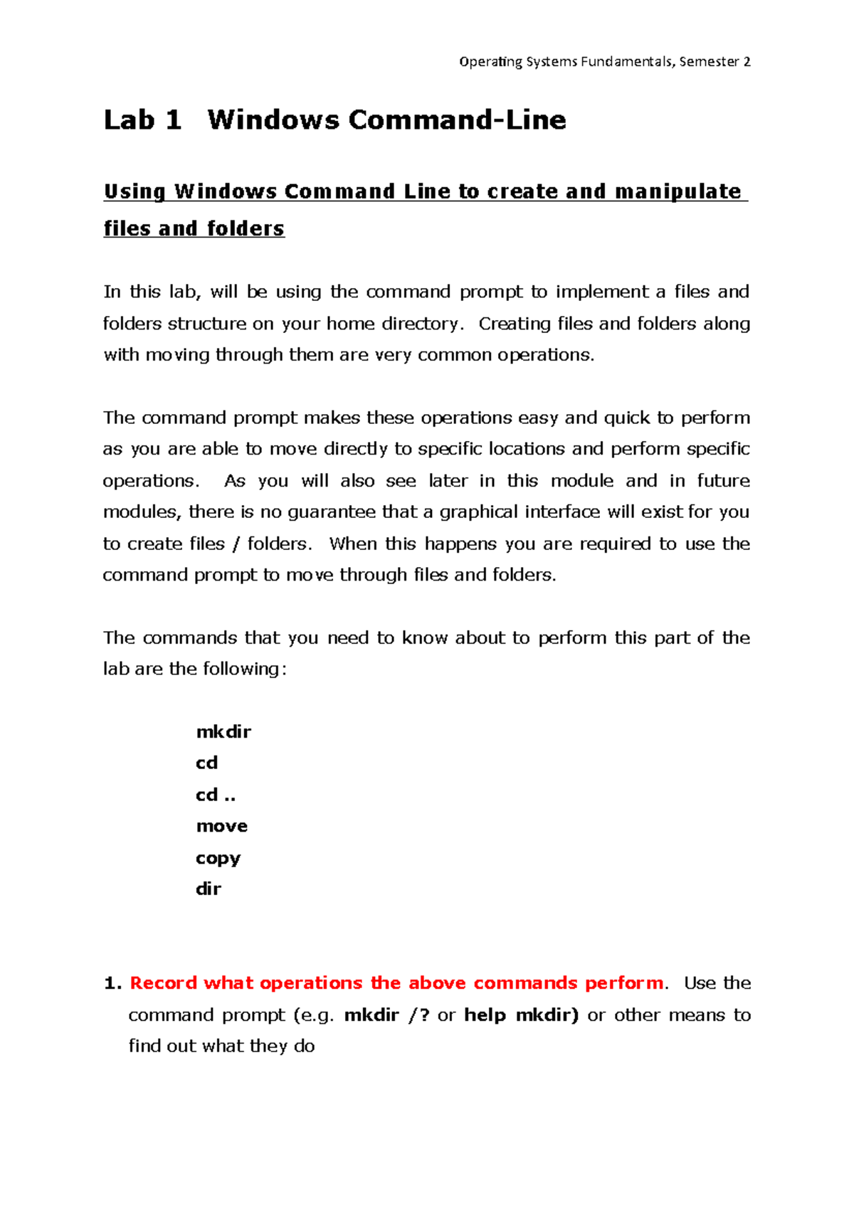 24 Lab 1 Windows Command Line Exercises Operating Systems