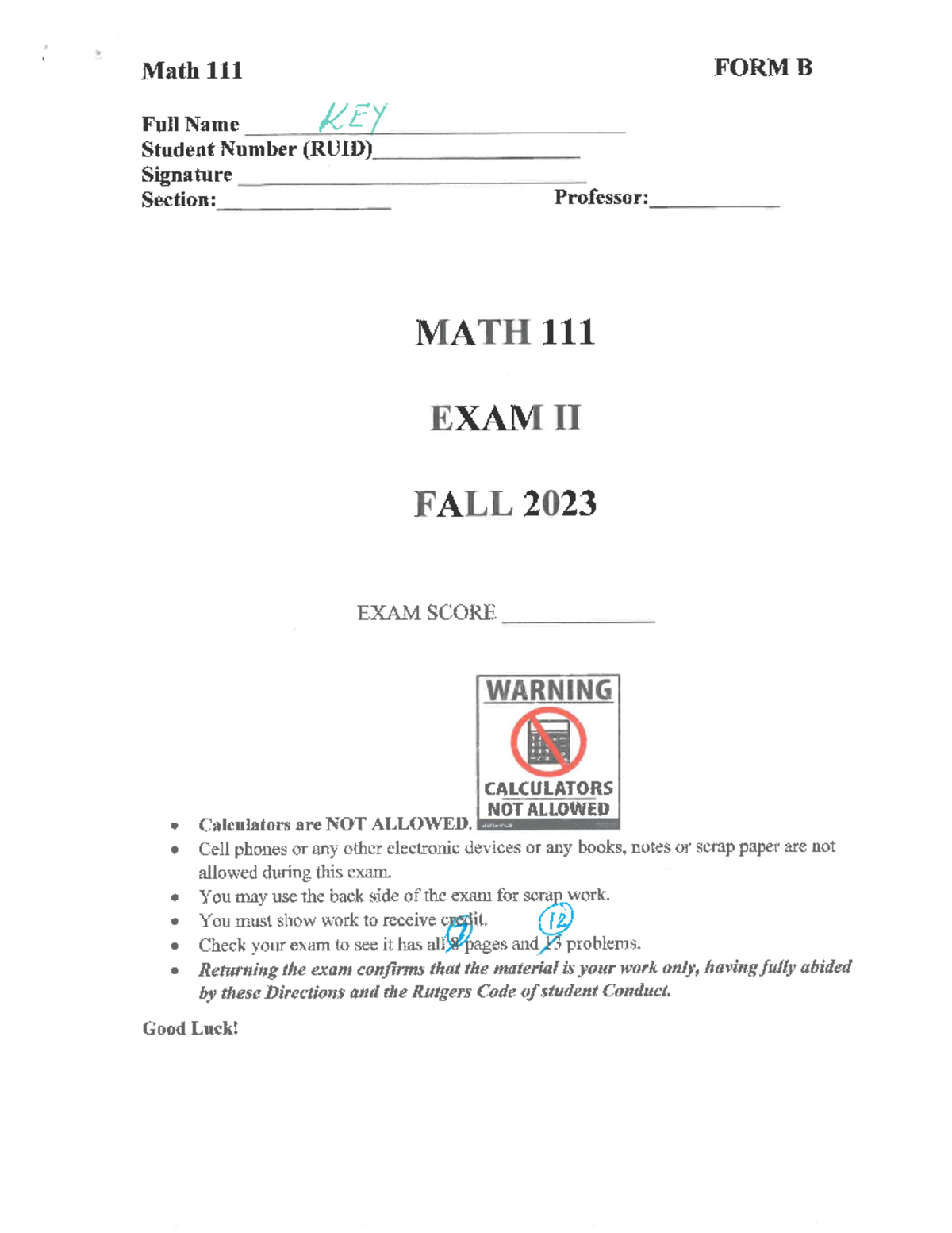 Midterm Exam 2 Form B Answer Key & Grading Rubric Guide - Studocu