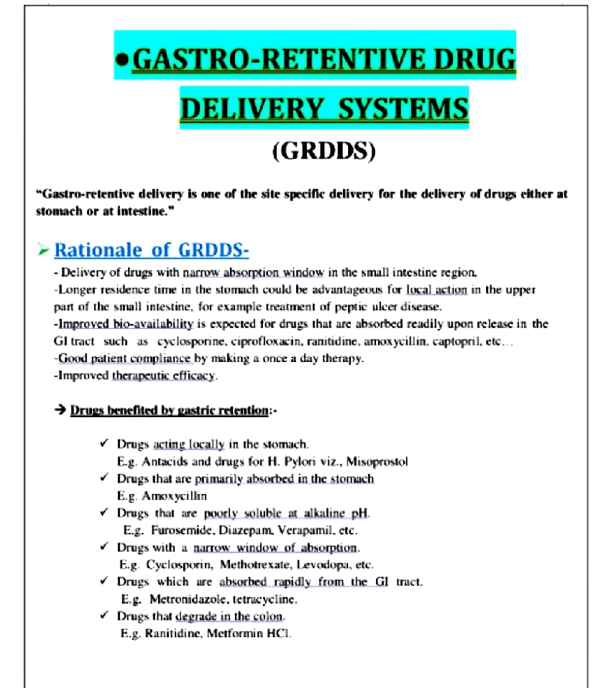 GRDDS - Gastro-Retentive Drug Delivery Systems Overview and ...