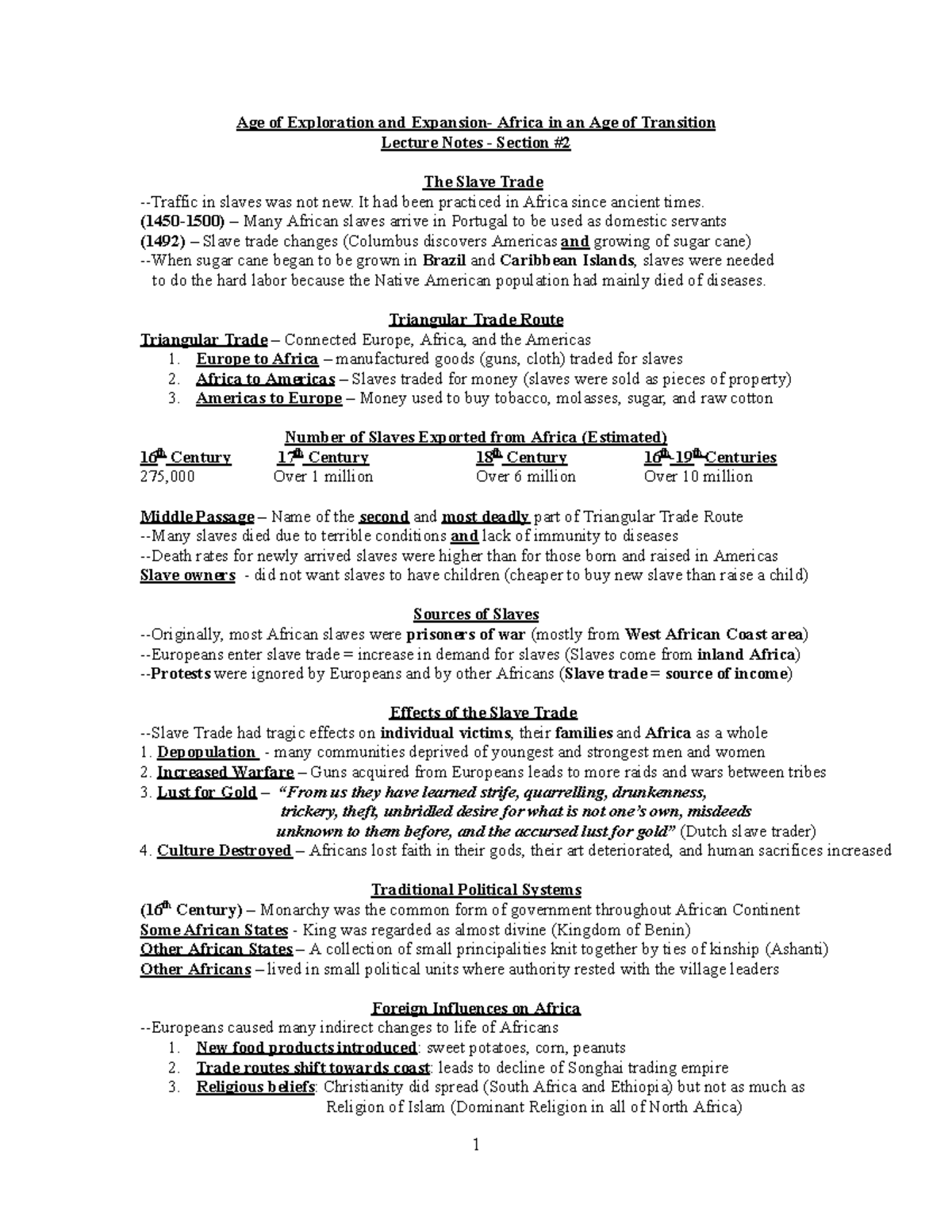 Age of Exploration and Africa: Lecture Notes on the Slave Trade - Studocu