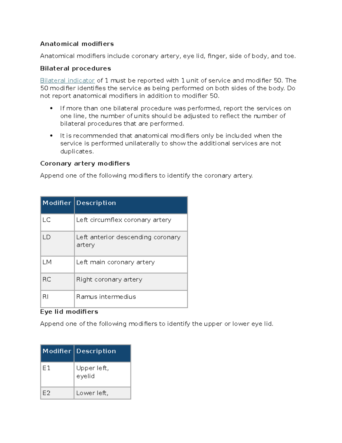Anatomical Modifiers in CPT Coding - Basic Course Notes - Studocu