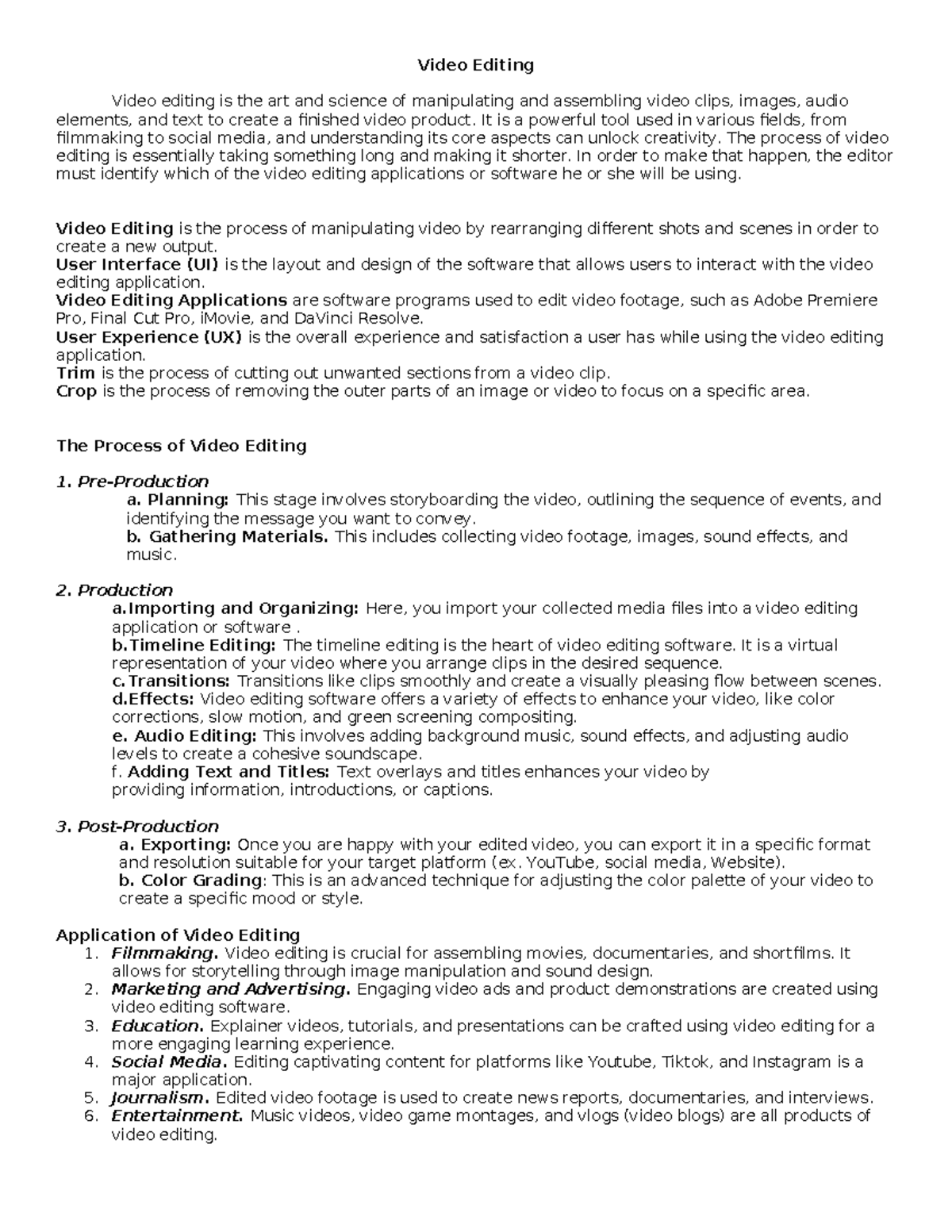 W5-6 Video Editing: Key Concepts and Applications - Lecture Notes - Studocu