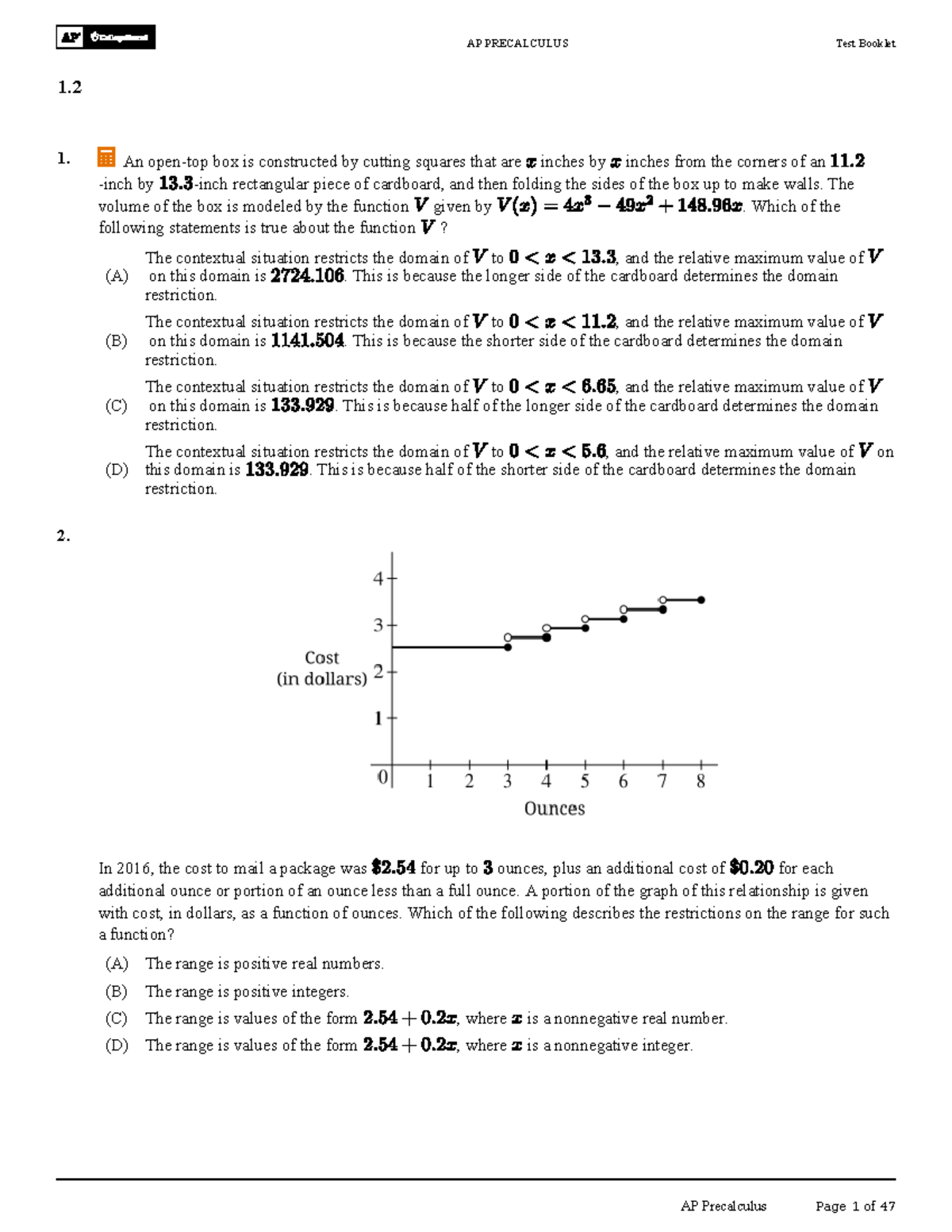TB 12 - Pre-Calculus Test Booklet Practice Problems - Studocu