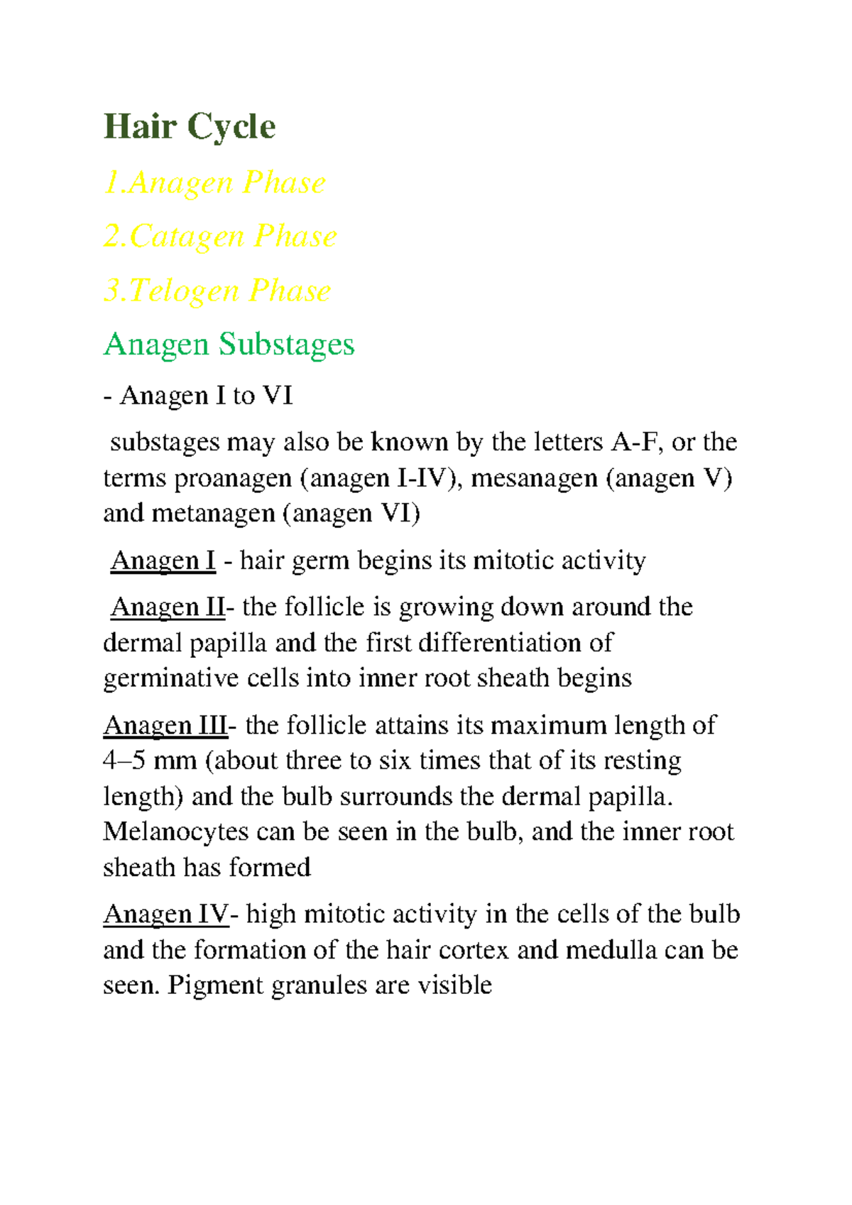 Hair Cycle stages - Hair Cycle 1 Phase 2 Phase 3 Phase Anagen Substages ...