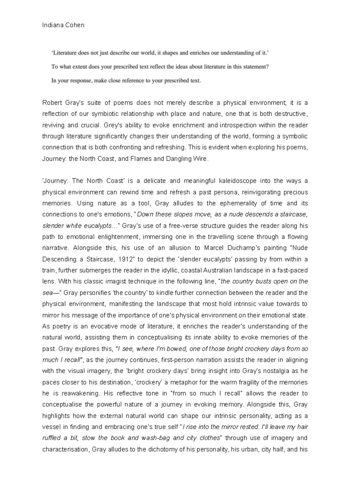 Mod B: Robert Gray's Poetic Exploration of Nature and Memory - Studocu