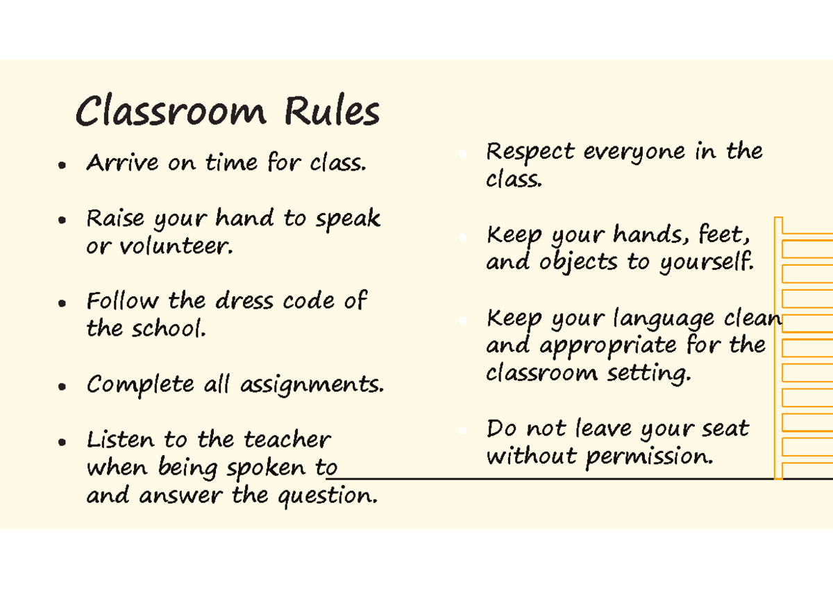 PE prelim - Classroom Rules Arrive on time for class. Raise your hand ...