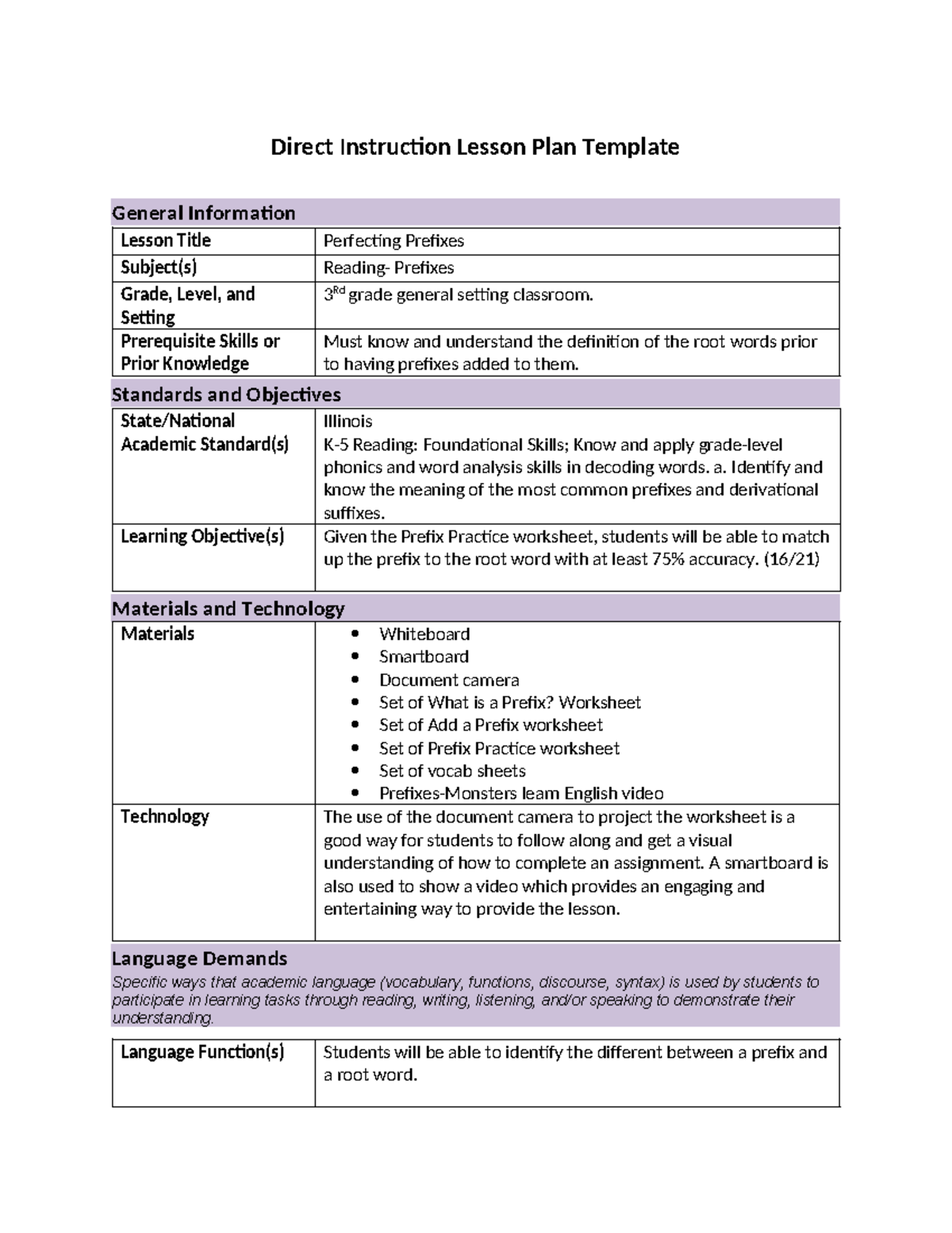 C909 lesson plan - Wgu c909 task - Direct Instruction Lesson Plan Template General Information ...