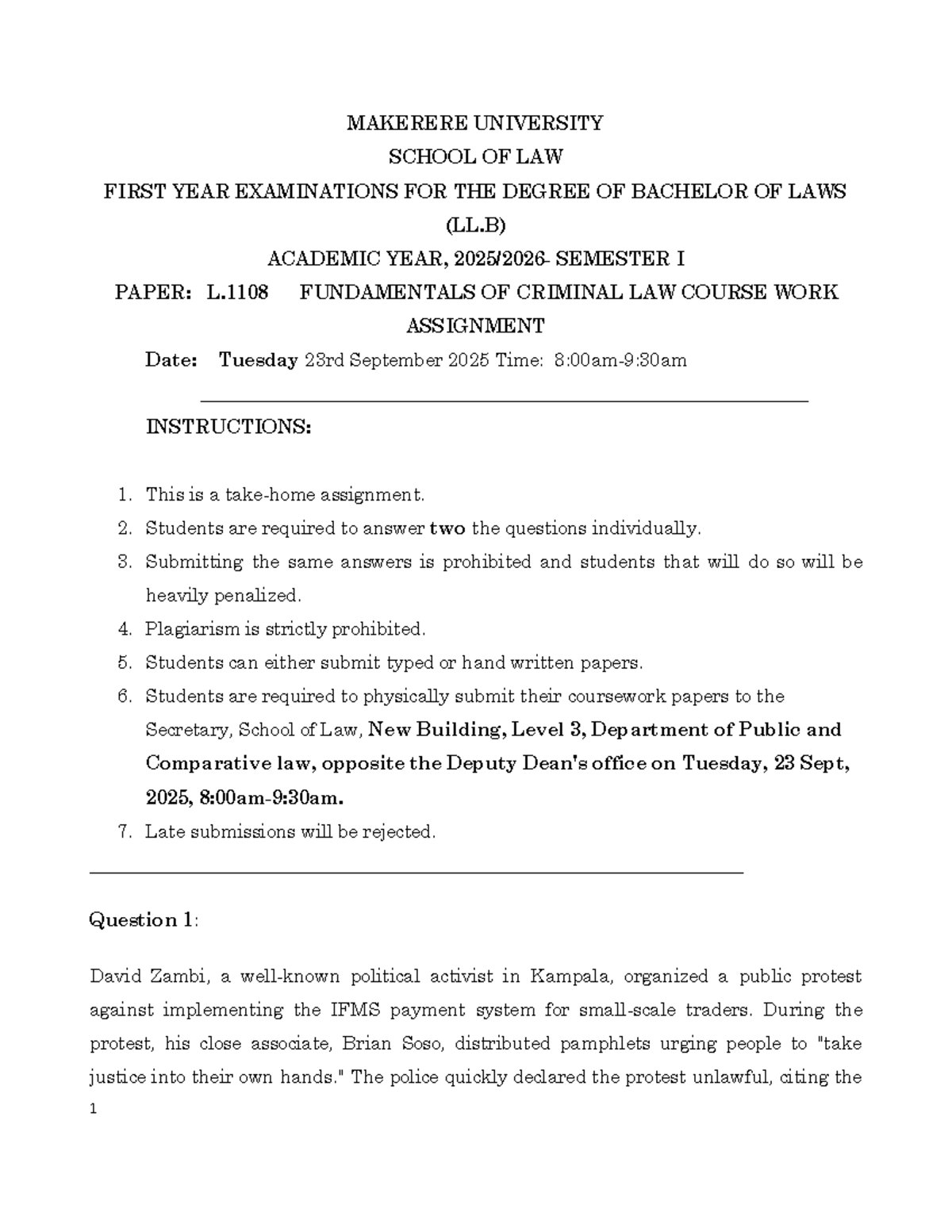 LL.B L.1108 Fundamentals of Criminal Law Coursework Assignment - Studocu