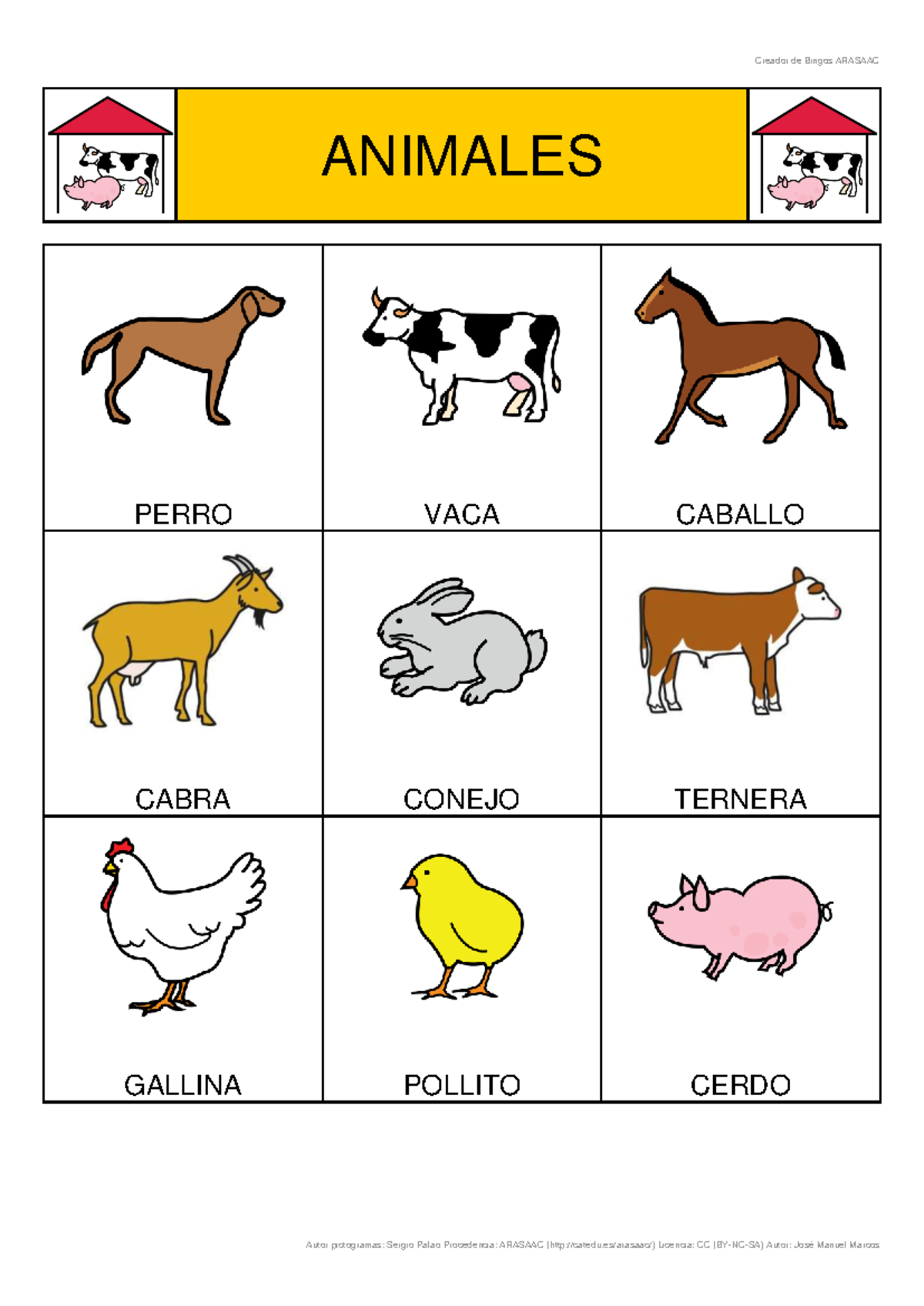 Bingo de animales domesticos 2 cartones 3x3 - lenguaje y comunicación ...