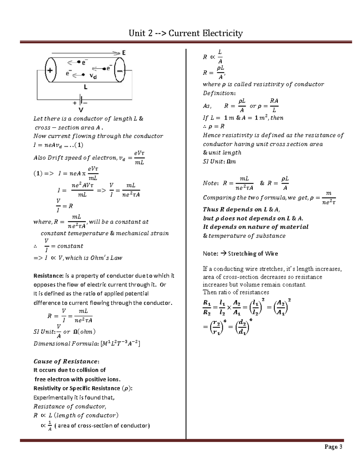 Unit 2: Current Electricity Notes for Physics 101 - Studocu