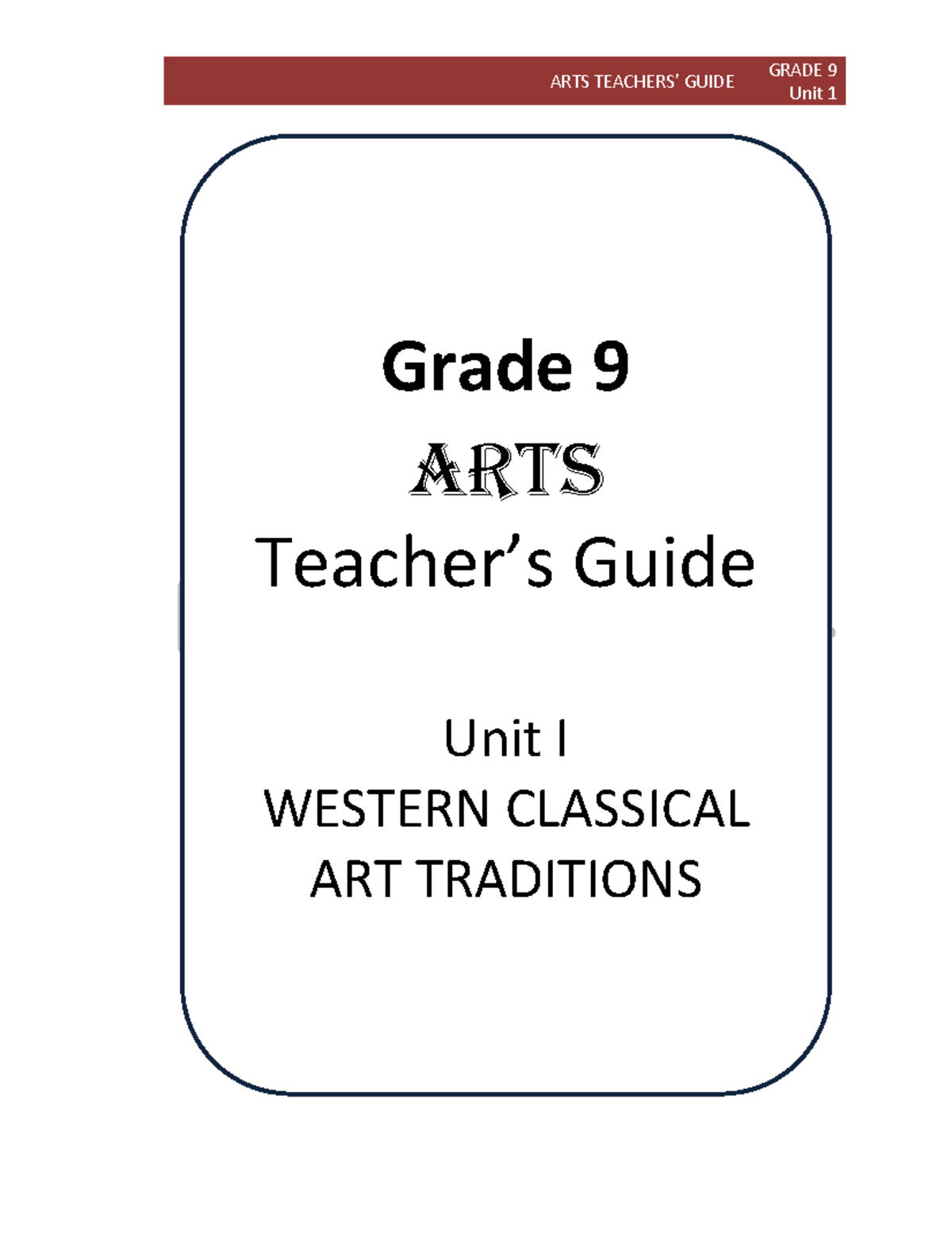 Arts 9 Teacher's Guide: Western Classical Art Traditions Unit 1 - Studocu