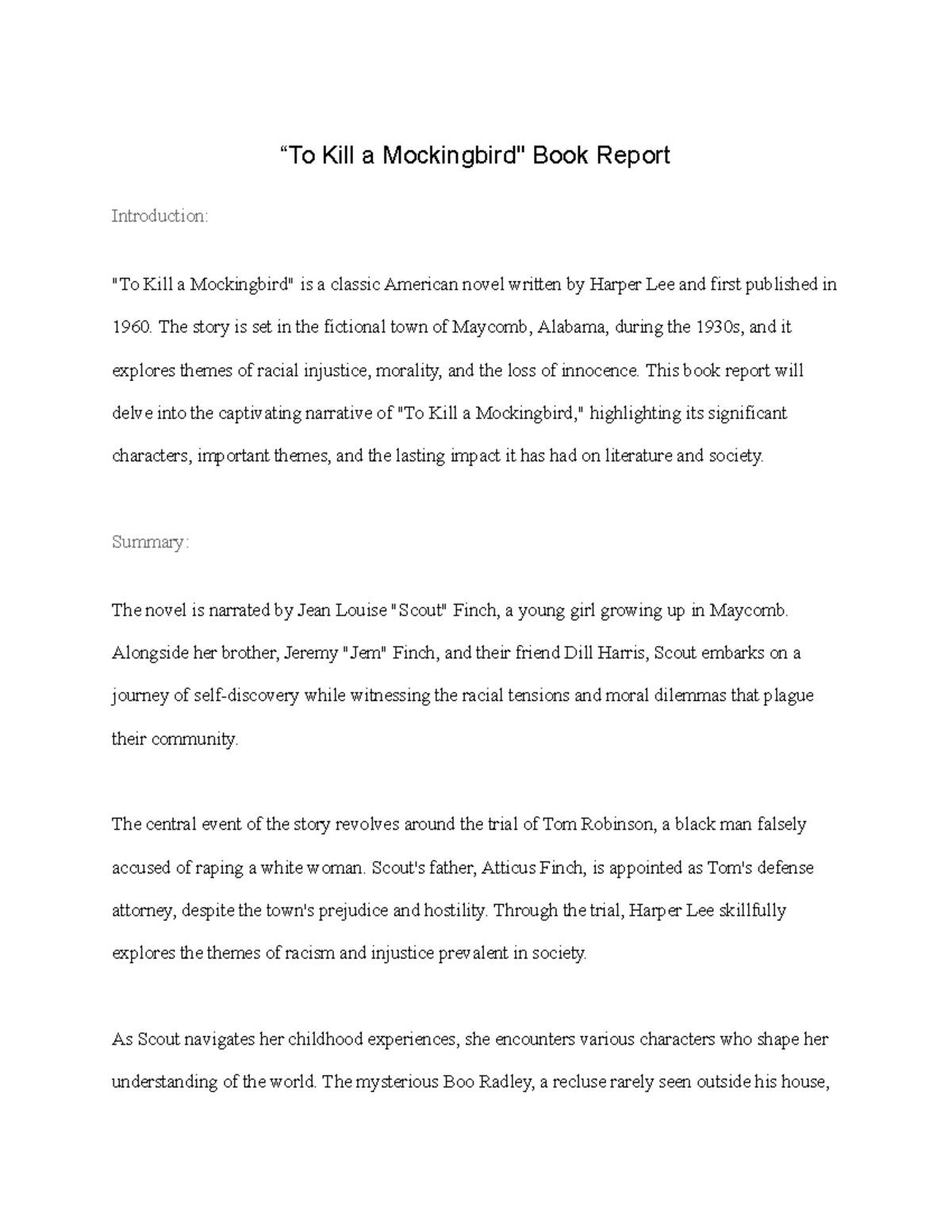 Book Report: Analyzing "To Kill a Mockingbird" Themes & Characters ...