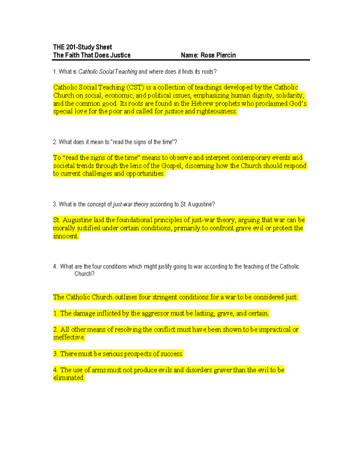 Final Exam Study Guide for THE 201: Catholic Social Teaching Insights ...