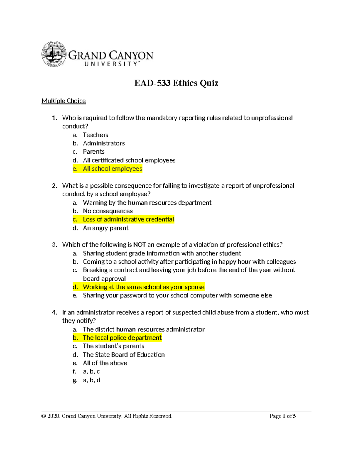 EAD-533-T-Ethics Quiz 2: Understanding Professional Conduct and ...