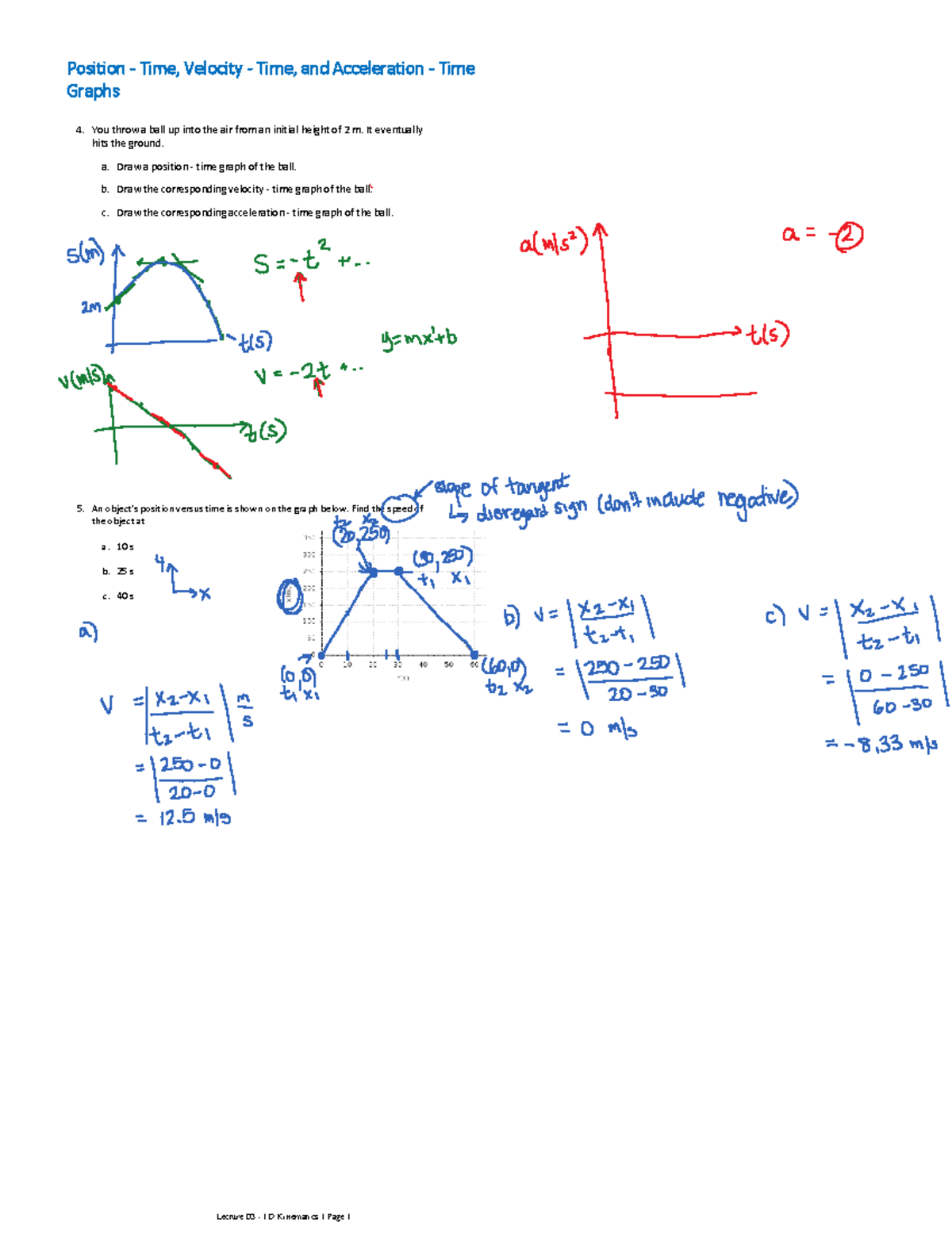 Position, Velocity, and Acceleration - Time Graphs solutions - a a ...