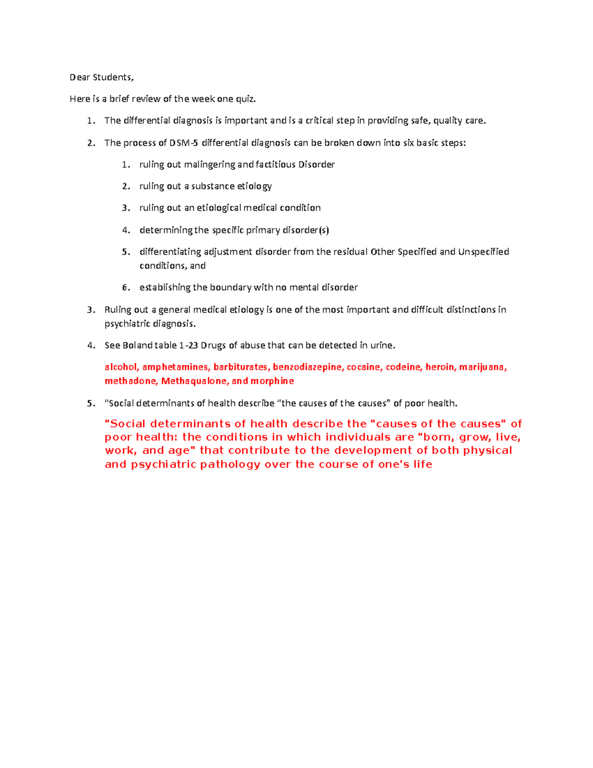 NR547 Week 1 Quiz Review: Key Concepts in Differential Diagnosis - Studocu