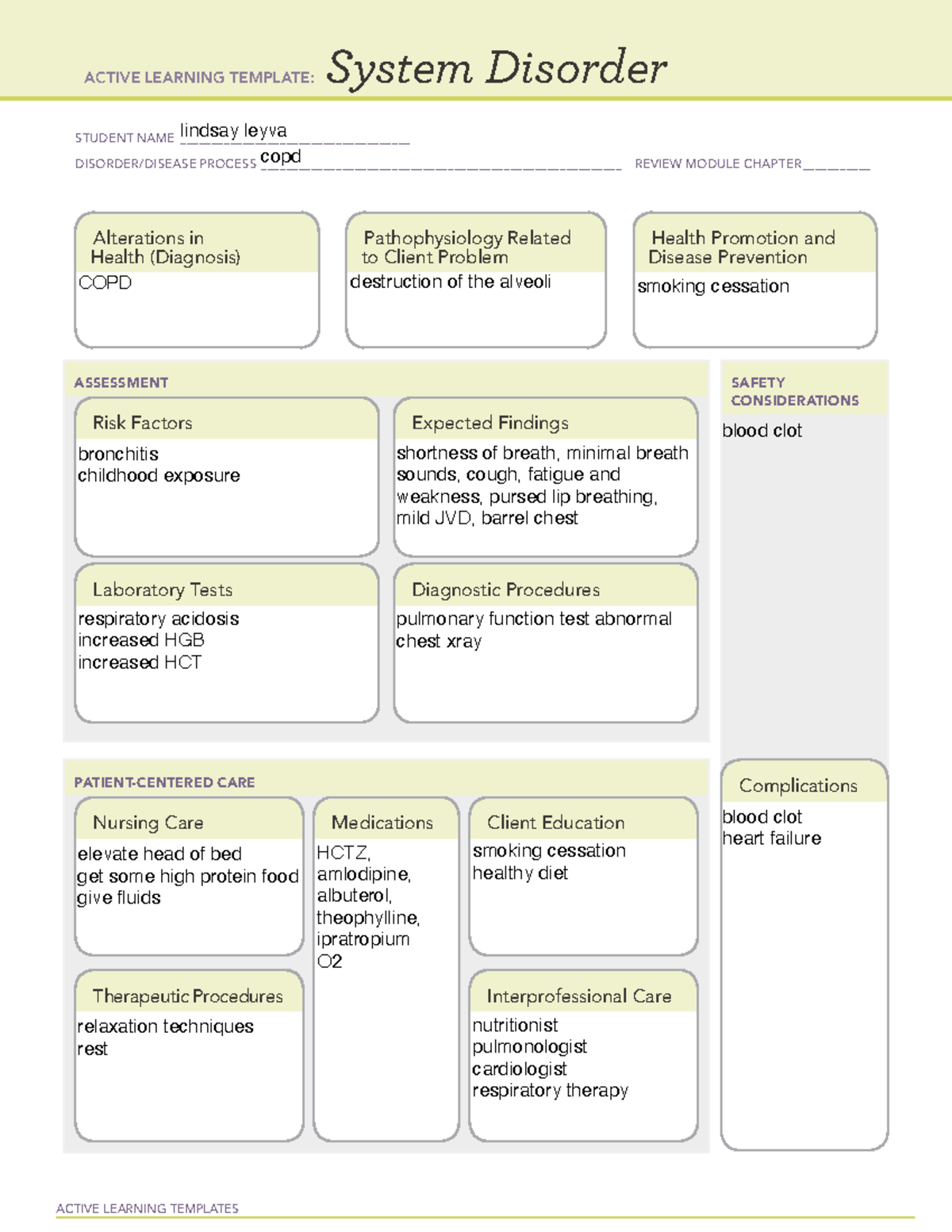 COPD case study - notes - ACTIVE LEARNING TEMPLATES System Disorder ...