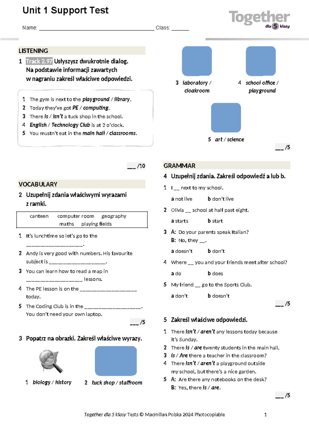 Together KL5 U1 Unit Test Support Materials for Grade 5 - Studocu
