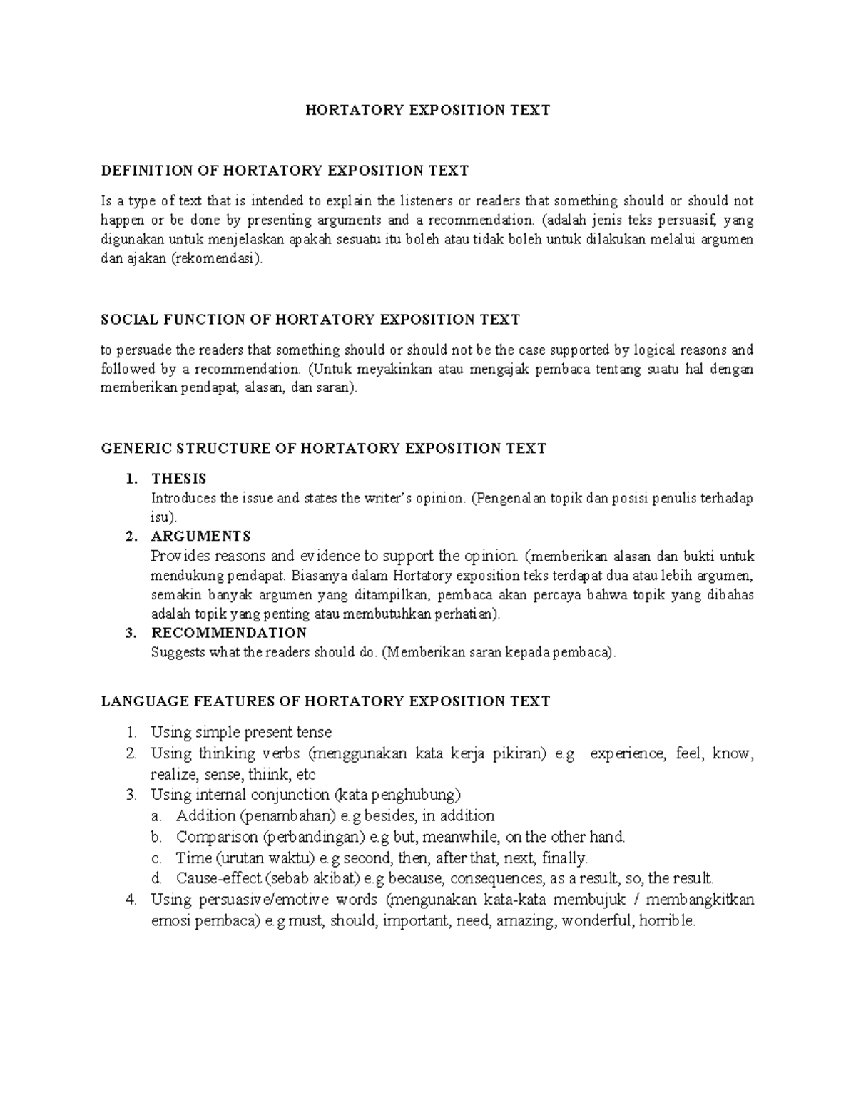 HORTATORY EXPOSITION TEXT: Importance of Environmental Cleanliness ...